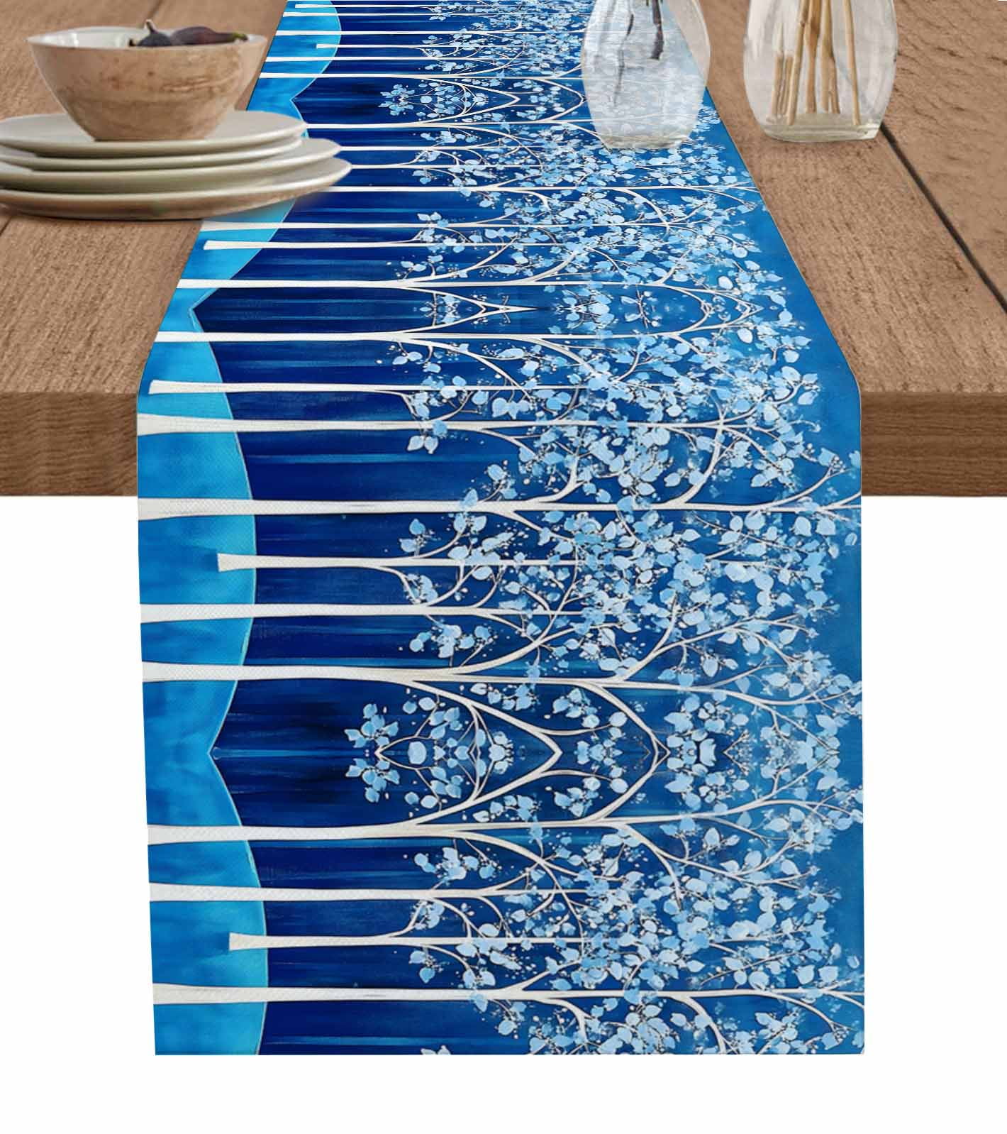 Hokiten Table Runners 72 Inches Long Dress Scarves, Blue Tree Forest ...