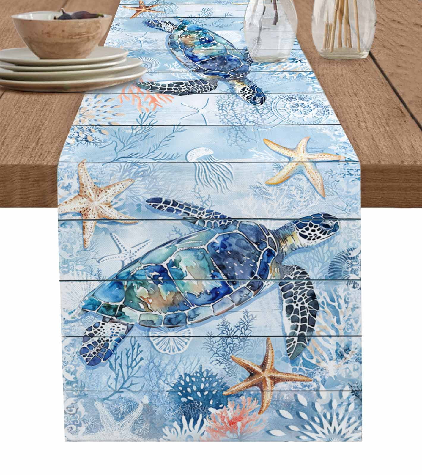 Hokiten Table Runners 72 Inches Long Dress Scarves, Blue Turtle Coastal ...