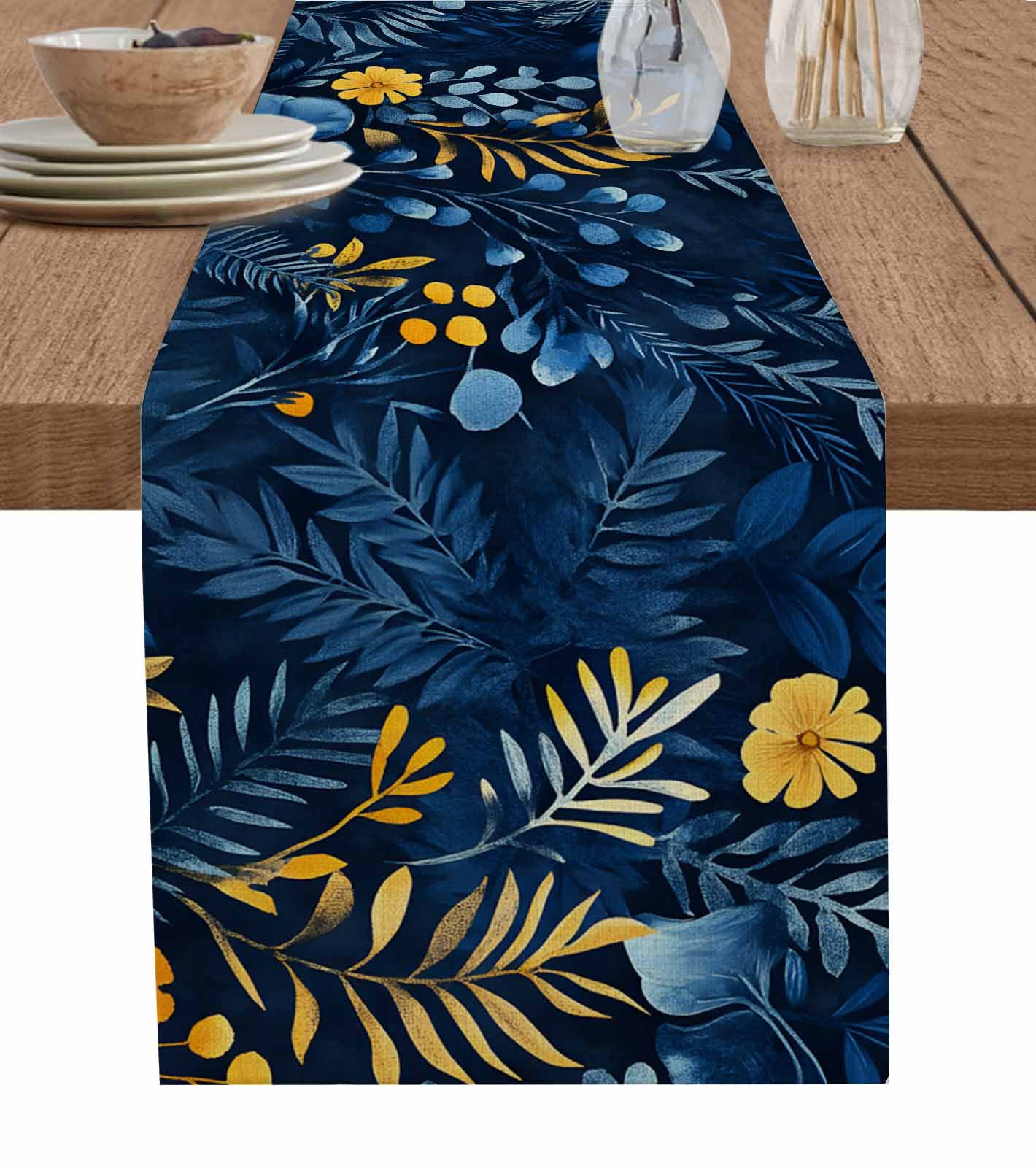 Hokiten Table Runners 72 Inches Long Dress Scarves, Blue Yellow Leaves ...