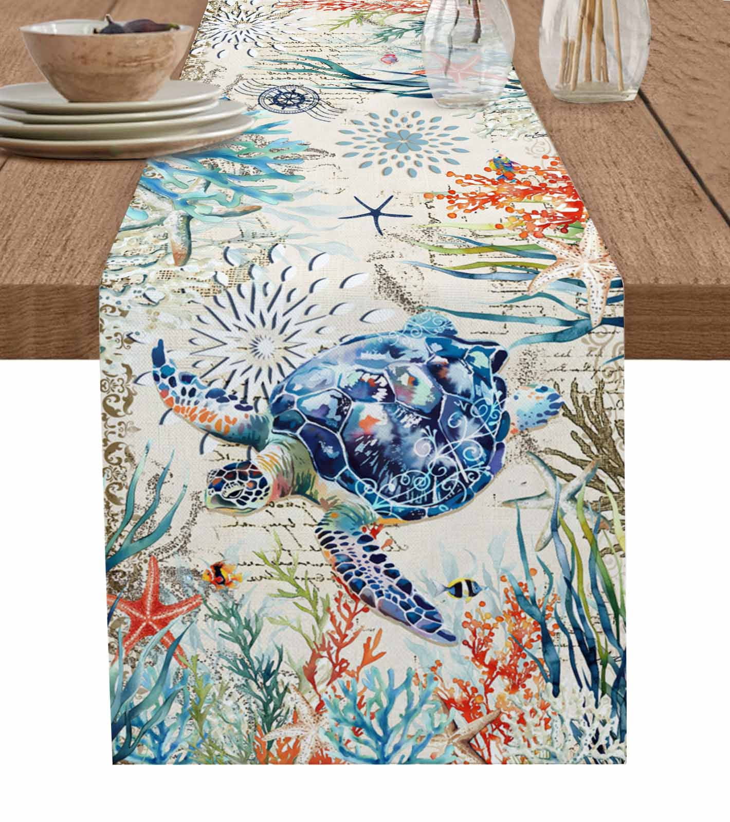 Hokiten Table Runners 72 Inches Long Dress Scarves, Coastal Sea Turtle Farmhouse Kitchen/Dining ...