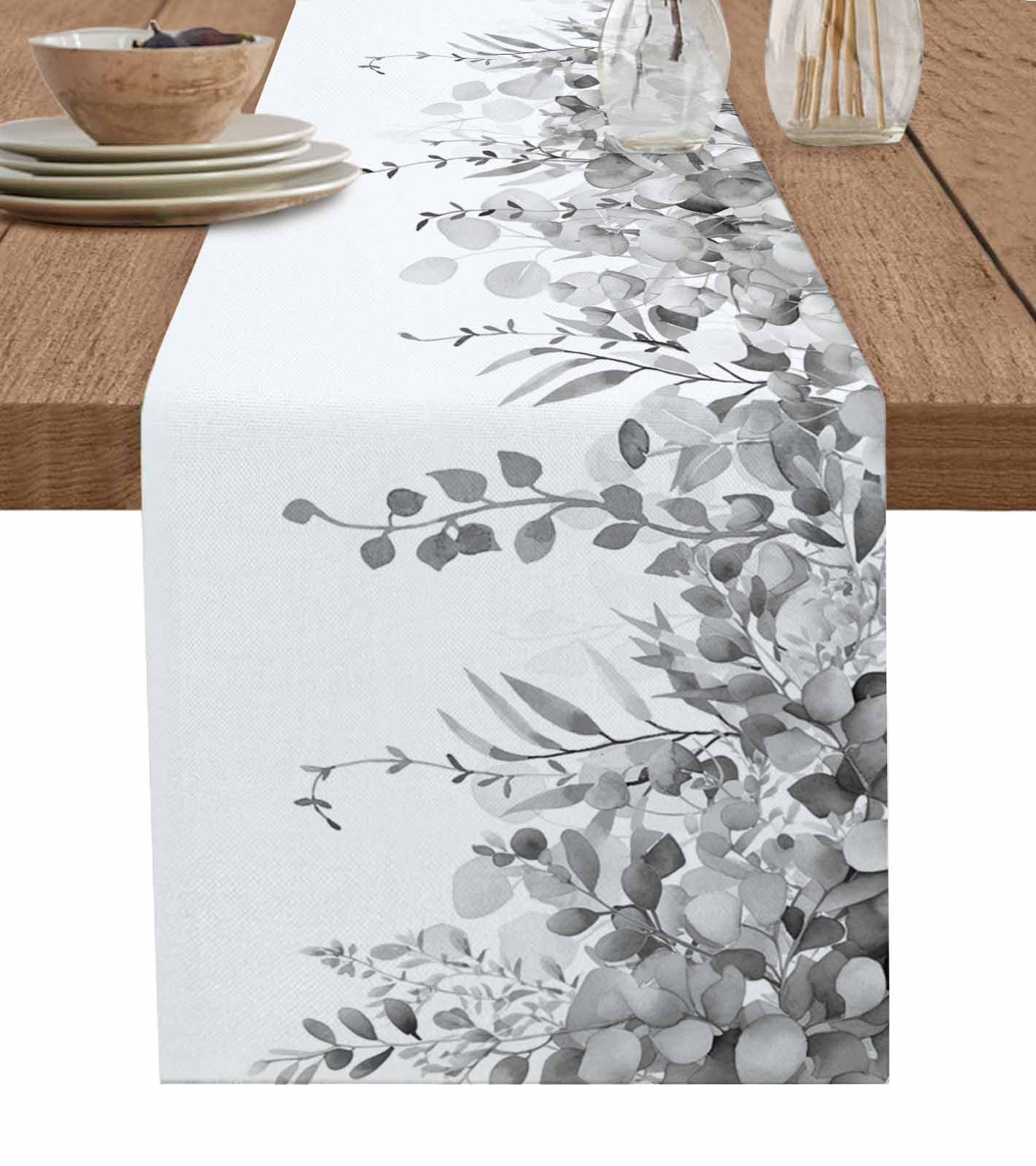 Hokiten Table Runners 72 Inches Long Dress Scarves, Grey Botanical ...