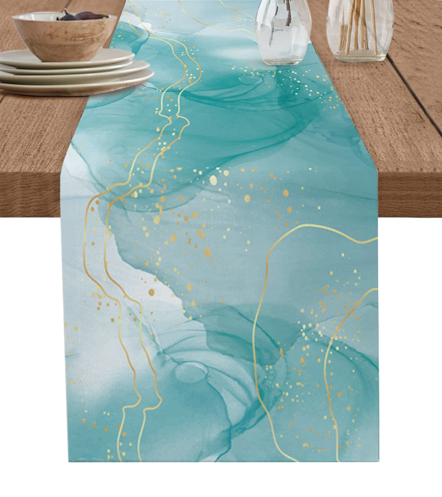 Hokiten Table Runners 72 Inches Long Dress Scarves, Marble Aqua ...