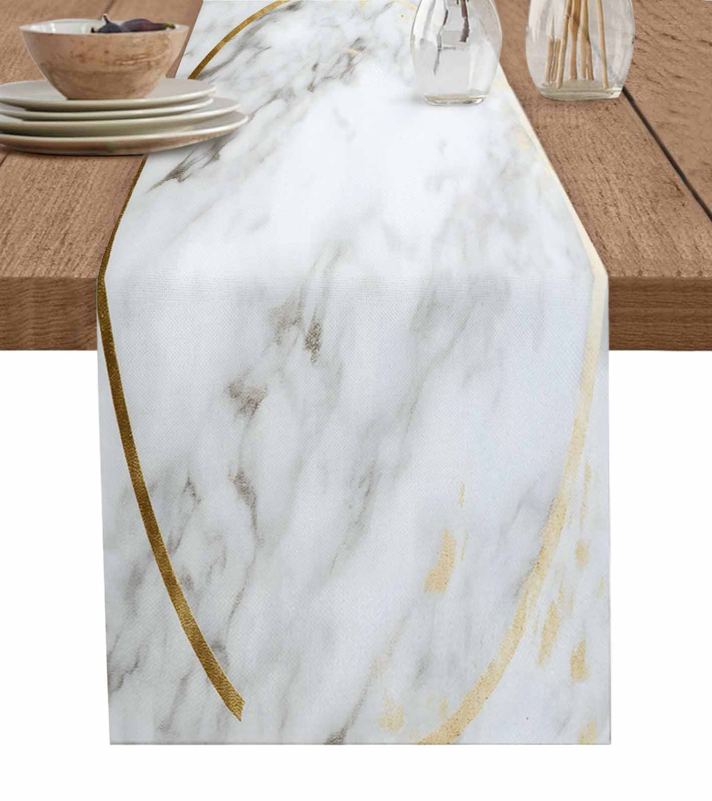 Hokiten Table Runners 72 Inches Long Dress Scarves, Modern White Marble ...