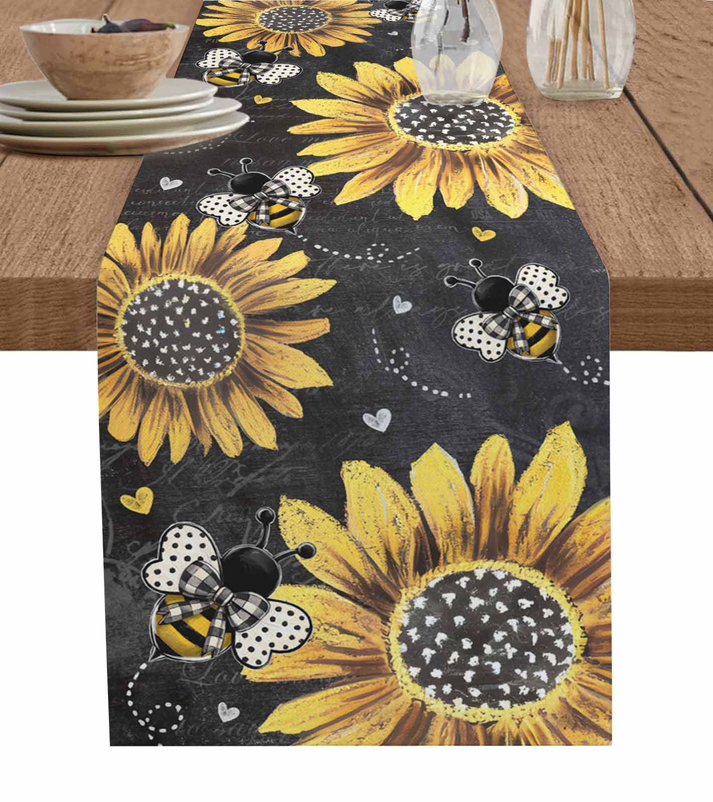 Hokiten Table Runners 72 Inches Long Dress Scarves, Sunflower Bee Farmhouse Kitchen/Dining Table ...