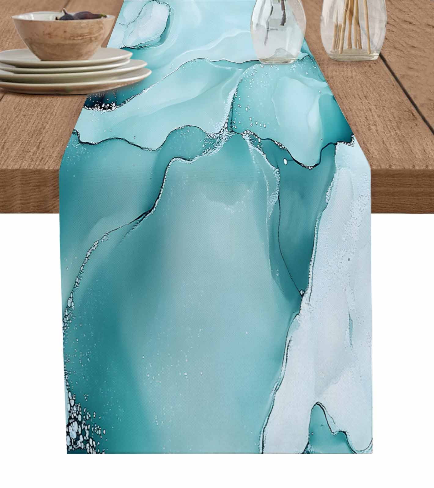 Hokiten Table Runners 72 Inches Long Dress Scarves, Teal Blue Marble ...