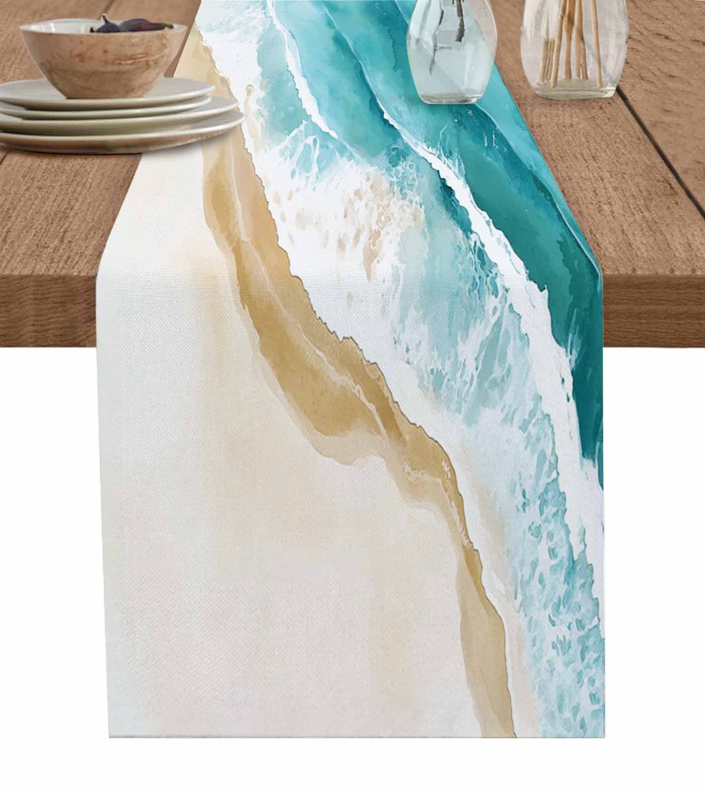 Hokiten Table Runners 72 Inches Long Dress Scarves, Teal Waves Coastal ...