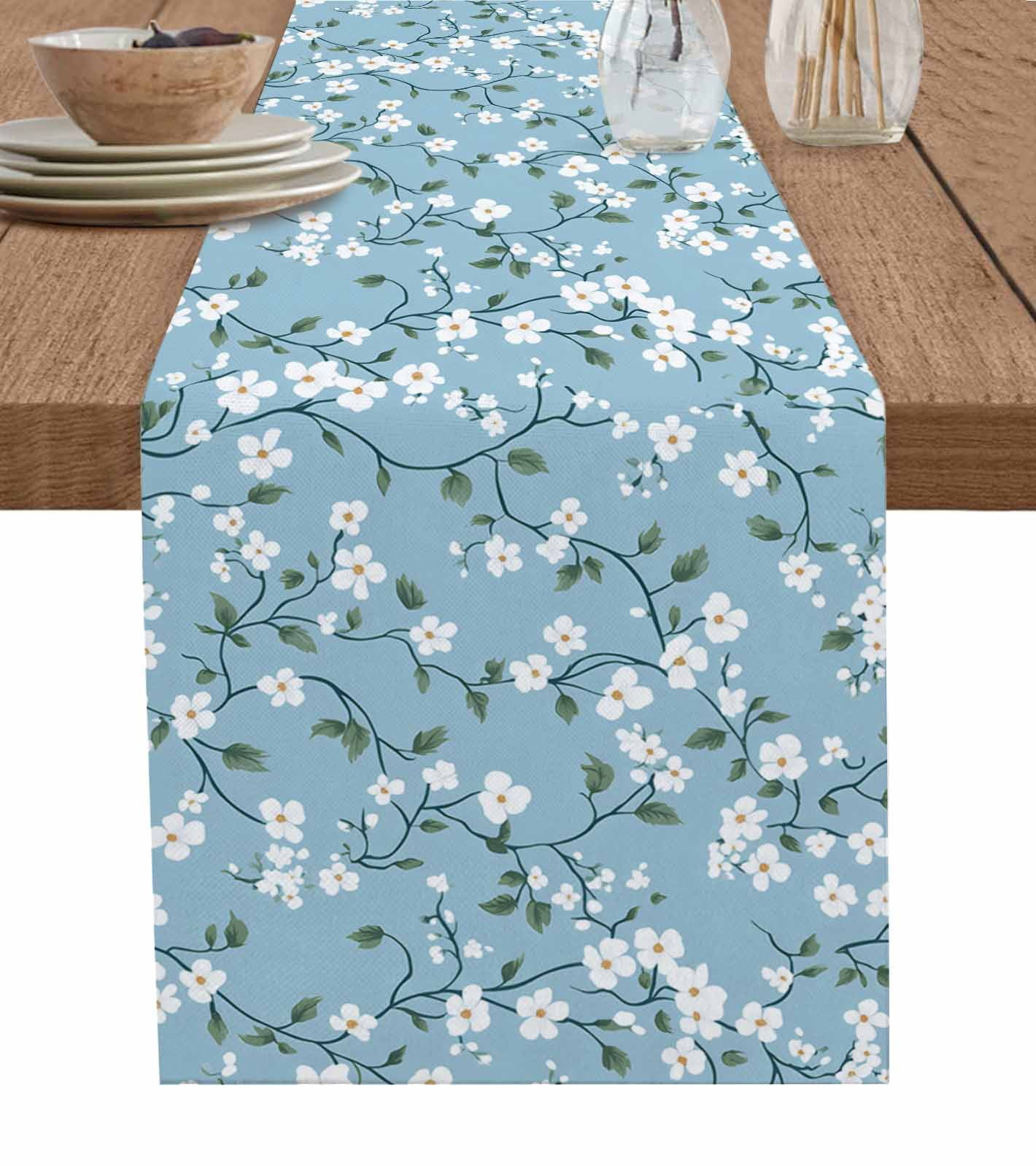 Hokiten Table Runners 72 Inches Long Dress Scarves, White Blue Spring ...