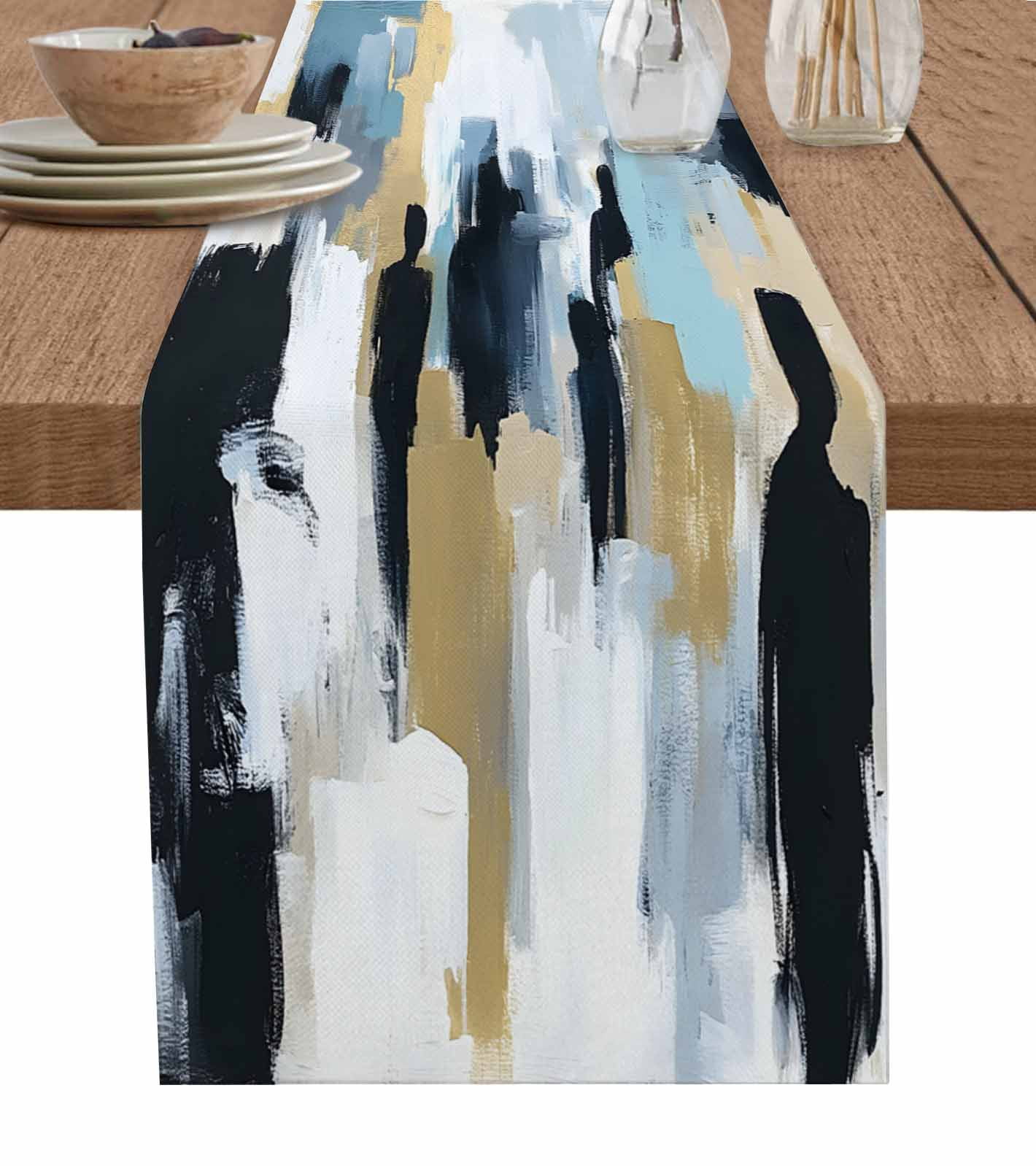 Hokiten Table Runners 90 Inches Long Dress Scarves, Abstract Black Gold ...