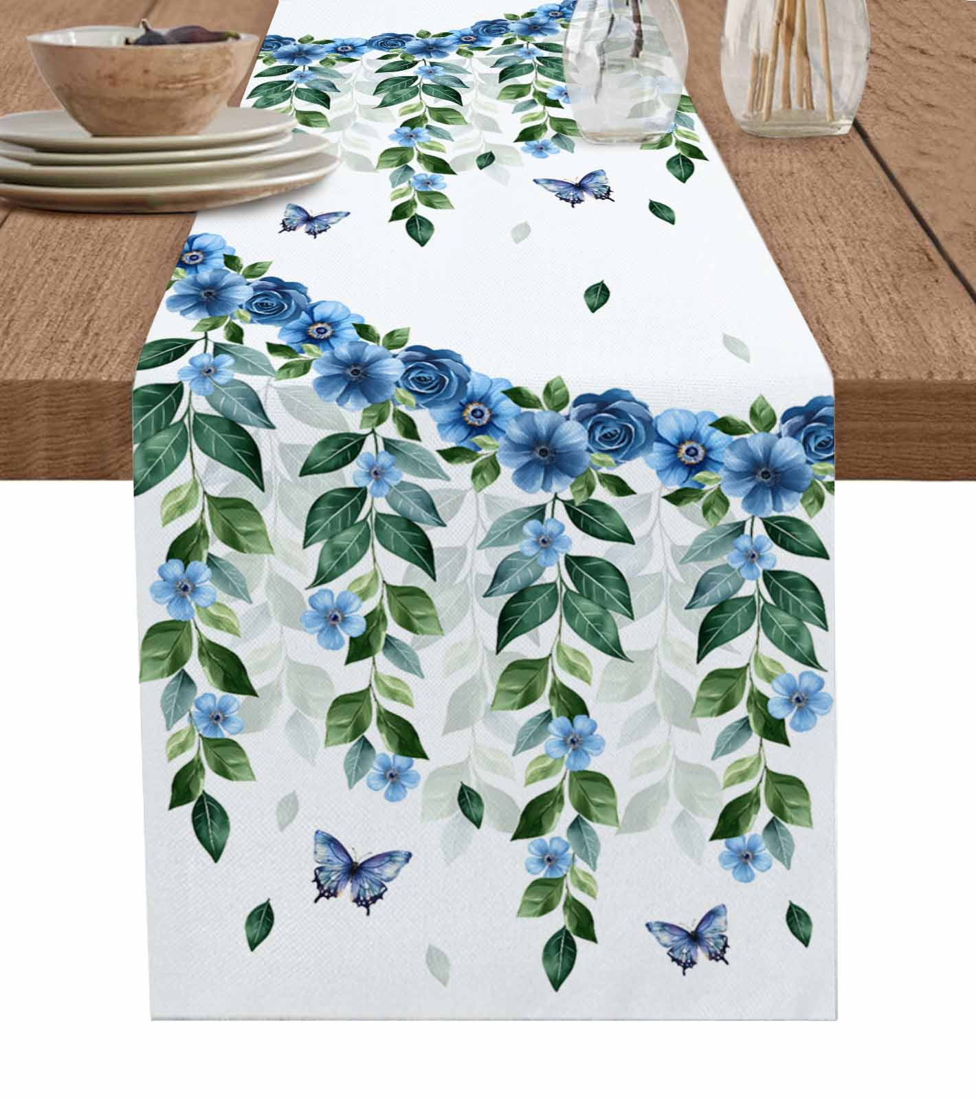 Hokiten Table Runners 90 Inches Long Dress Scarves, Blue Floral Spring ...