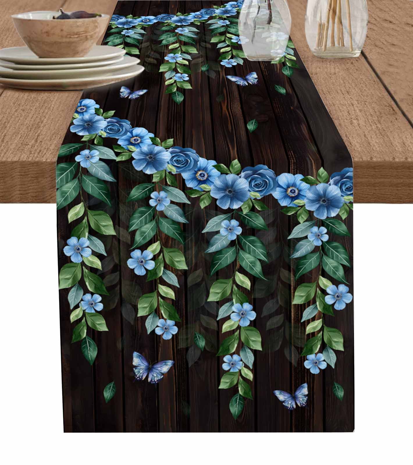 Hokiten Table Runners 90 Inches Long Dress Scarves, Blue Floral Spring ...