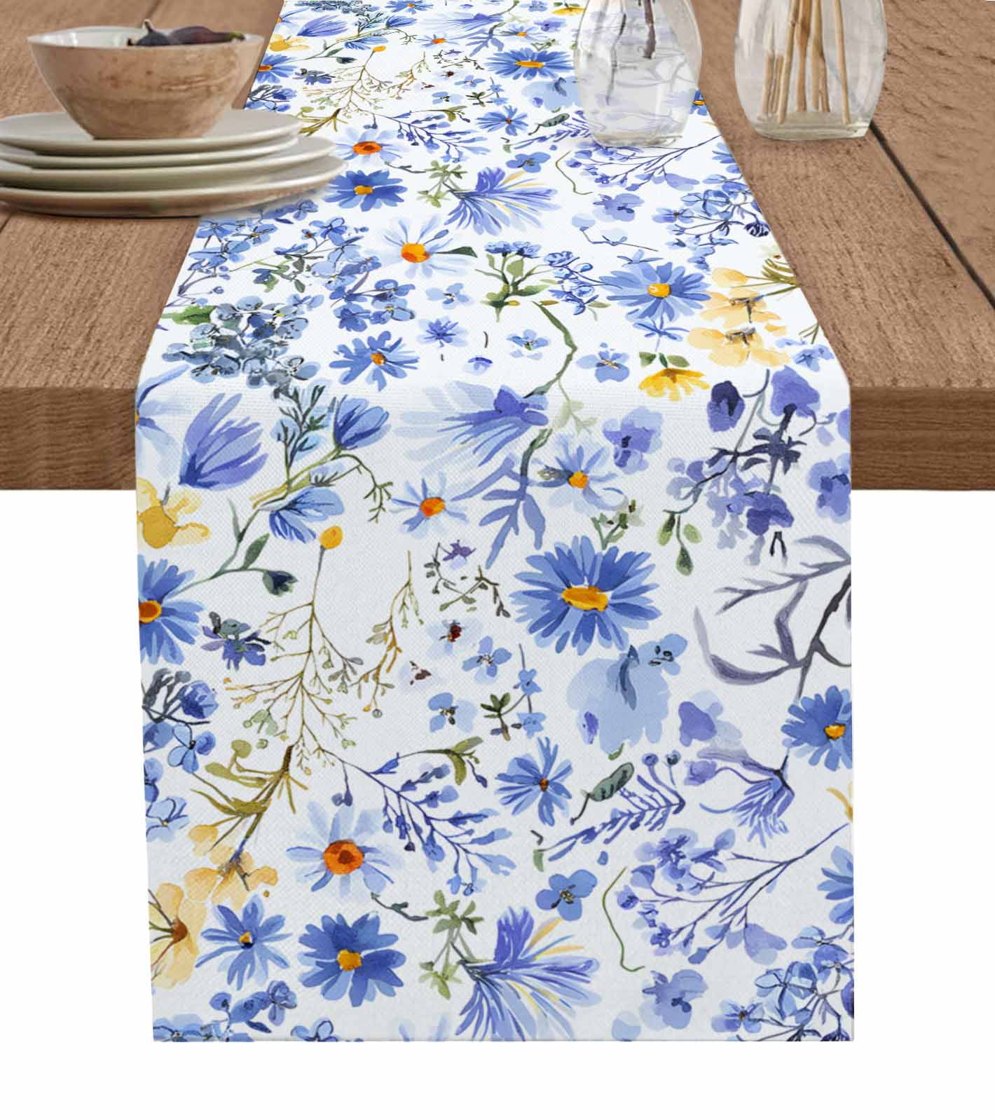 Hokiten Table Runners 90 Inches Long Dress Scarves, Blue Flowers ...
