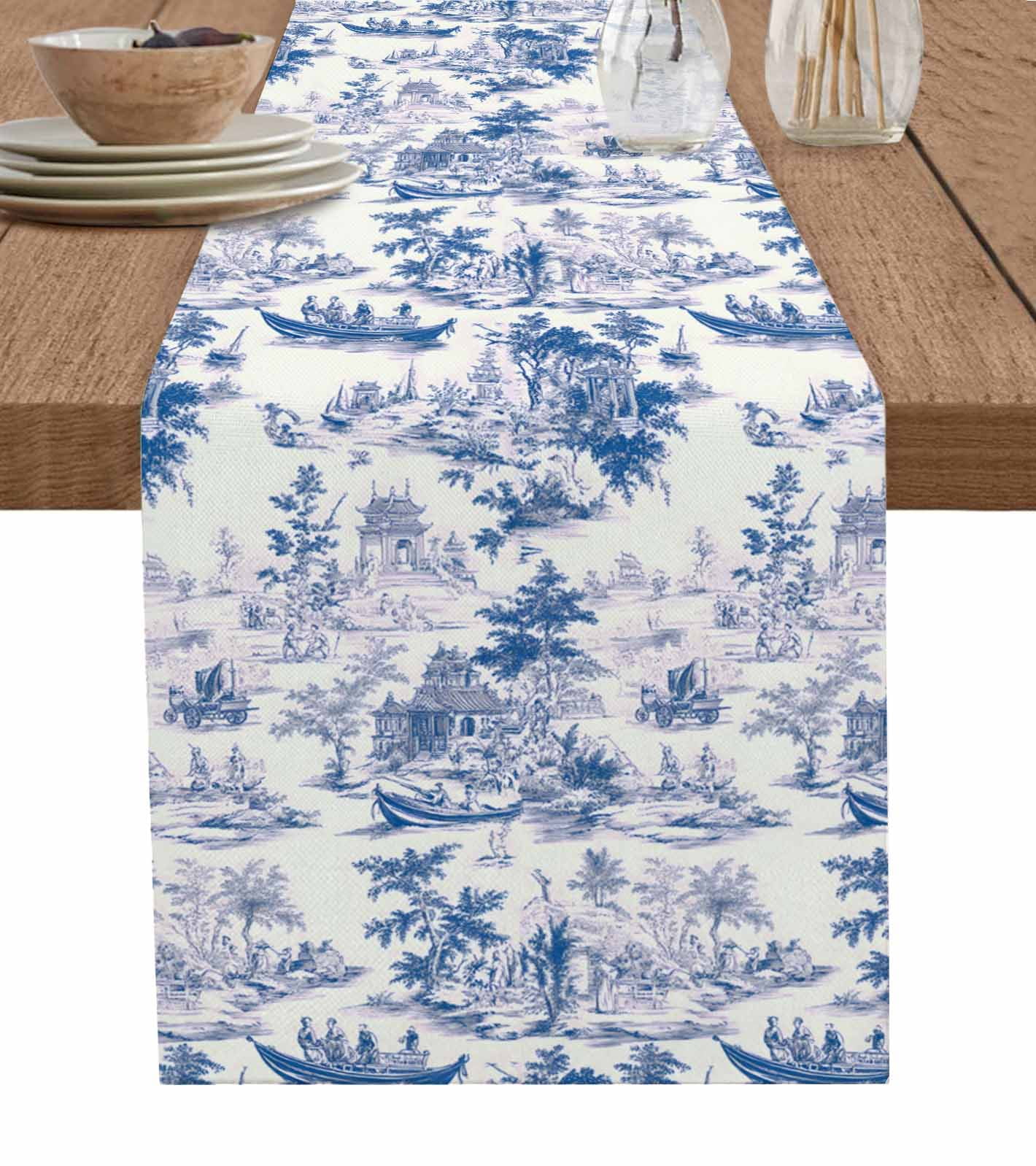 Hokiten Table Runners 90 Inches Long Dress Scarves, Blue Garden Vintage ...
