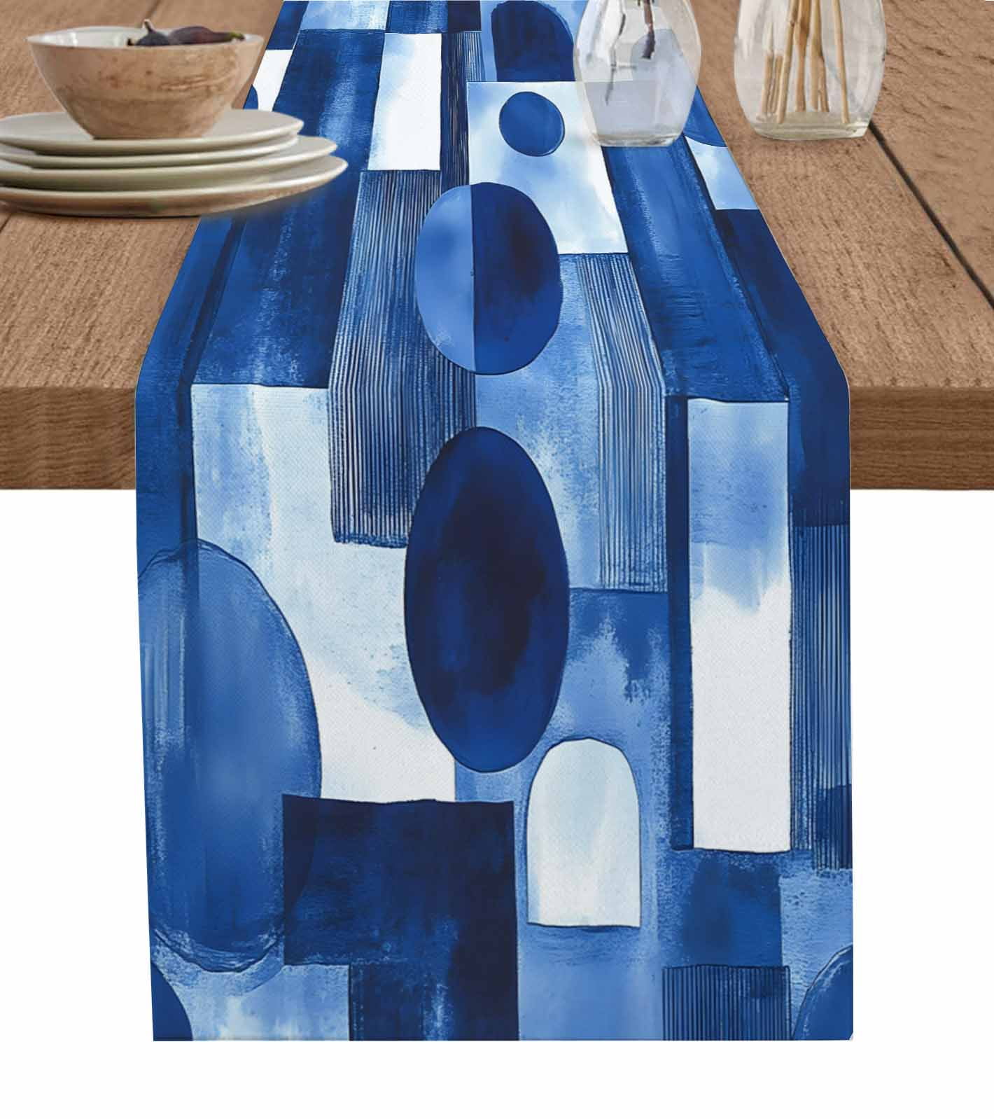 Hokiten Table Runners 90 Inches Long Dress Scarves, Blue Geometric ...