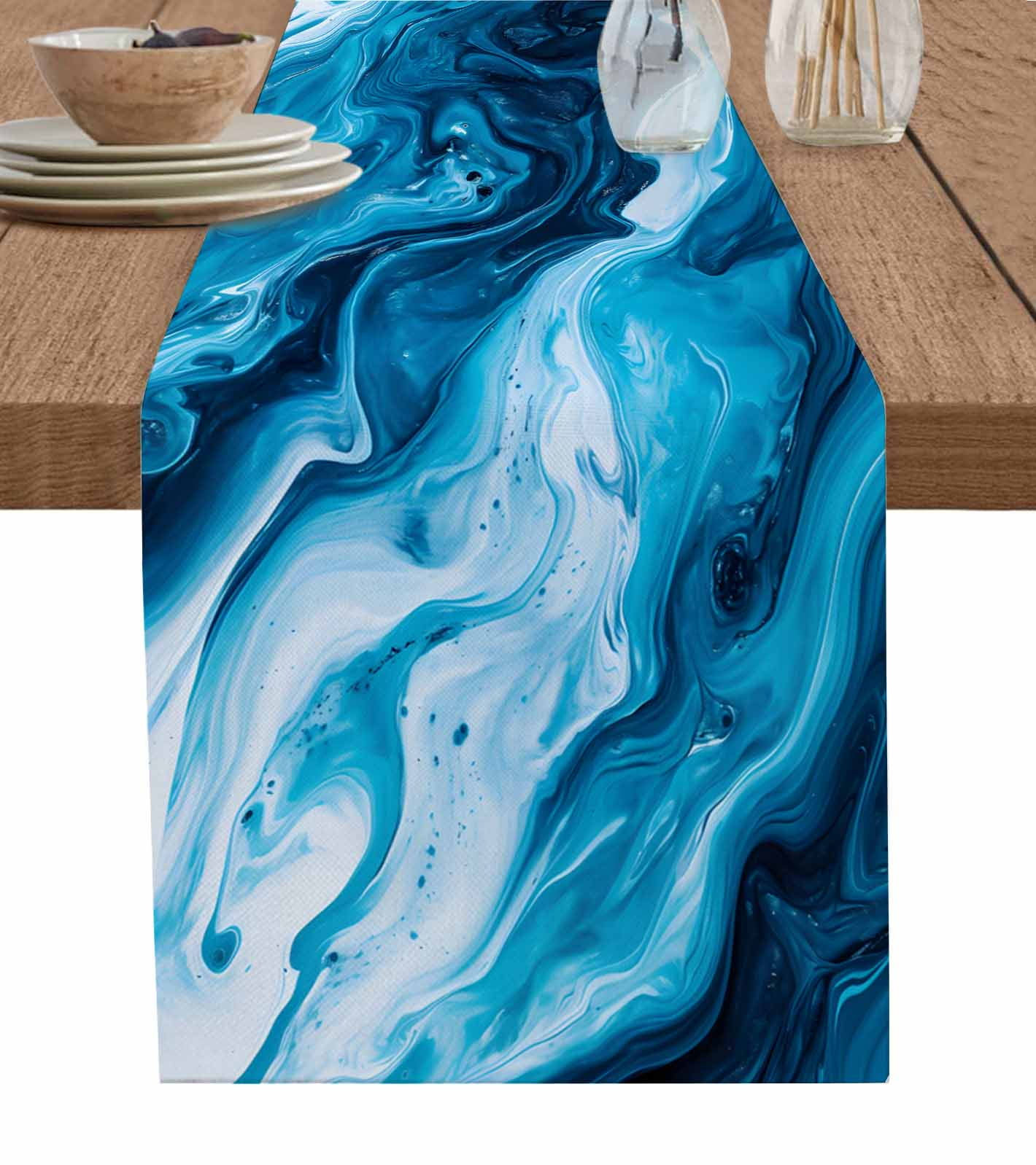 Hokiten Table Runners 90 Inches Long Dress Scarves, Blue Marble ...