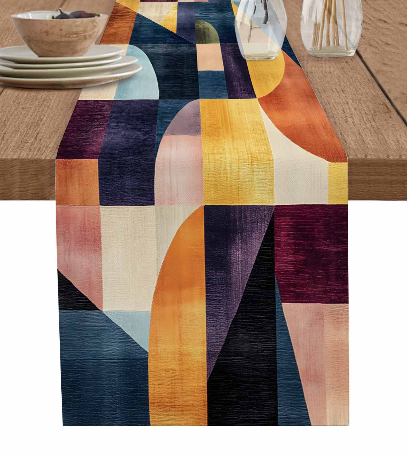 Hokiten Table Runners 90 Inches Long Dress Scarves, Orange Geometric Farmhouse Coffee/Dining ...