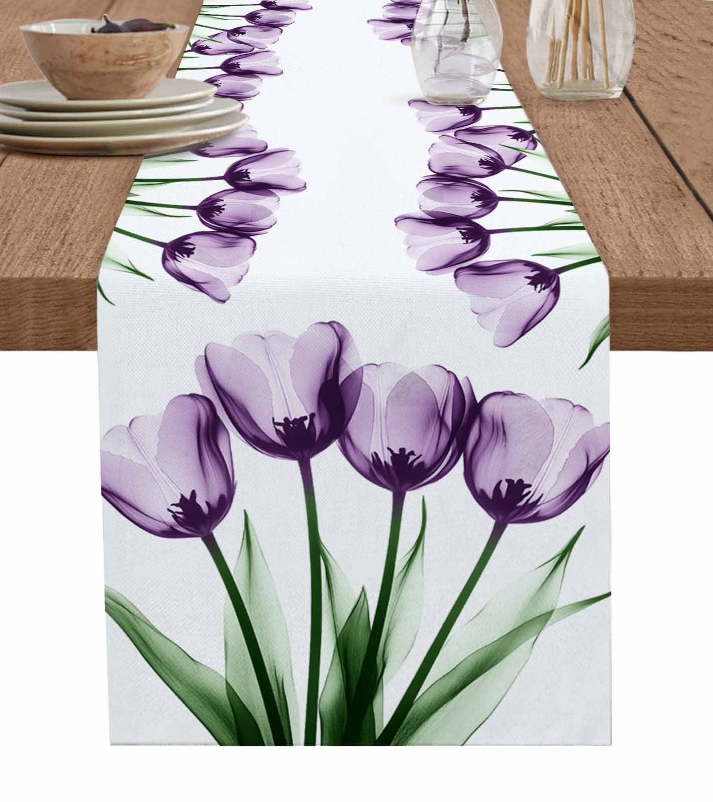 Hokiten Table Runners 90 Inches Long Dress Scarves, Purple Tulip Floral ...