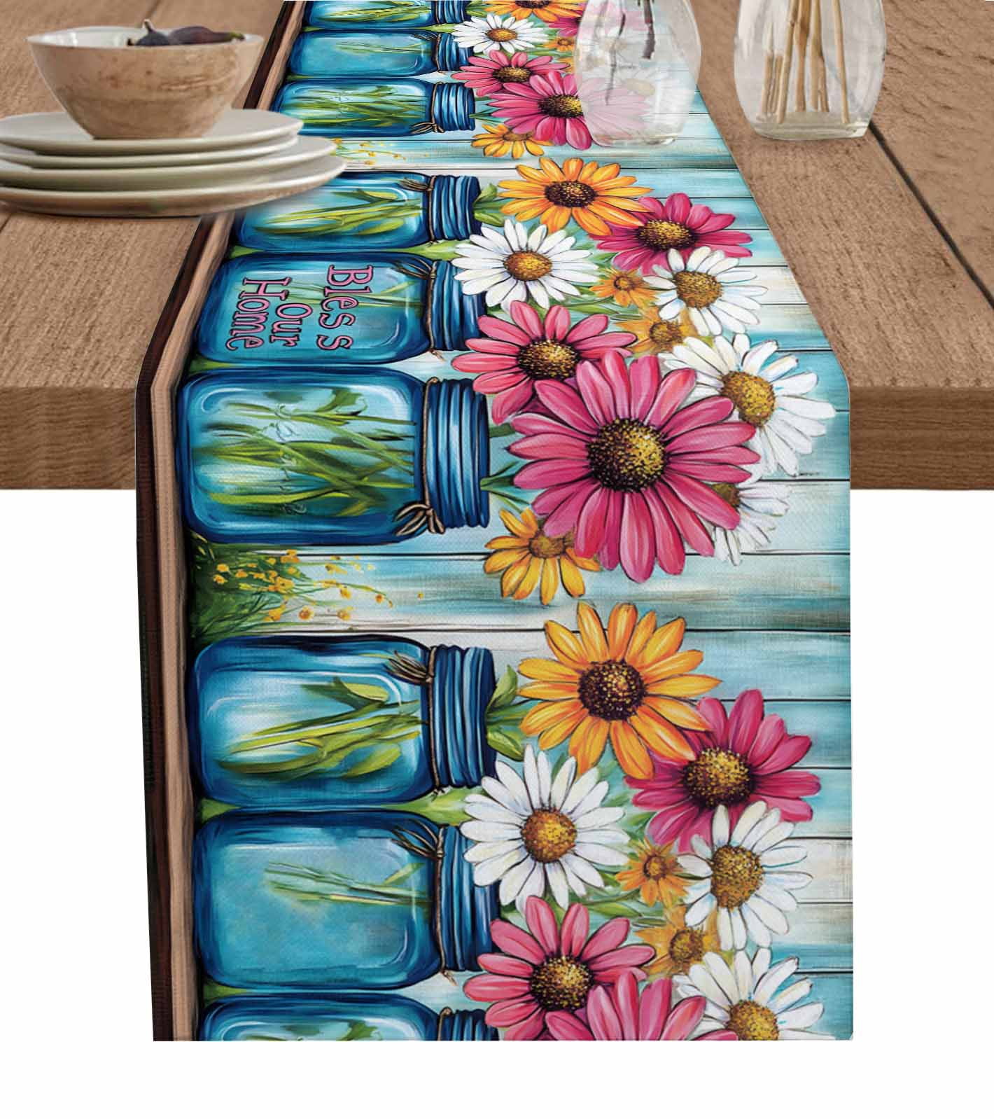 Hokiten Table Runners 90 Inches Long Dress Scarves, Red White Daisy ...