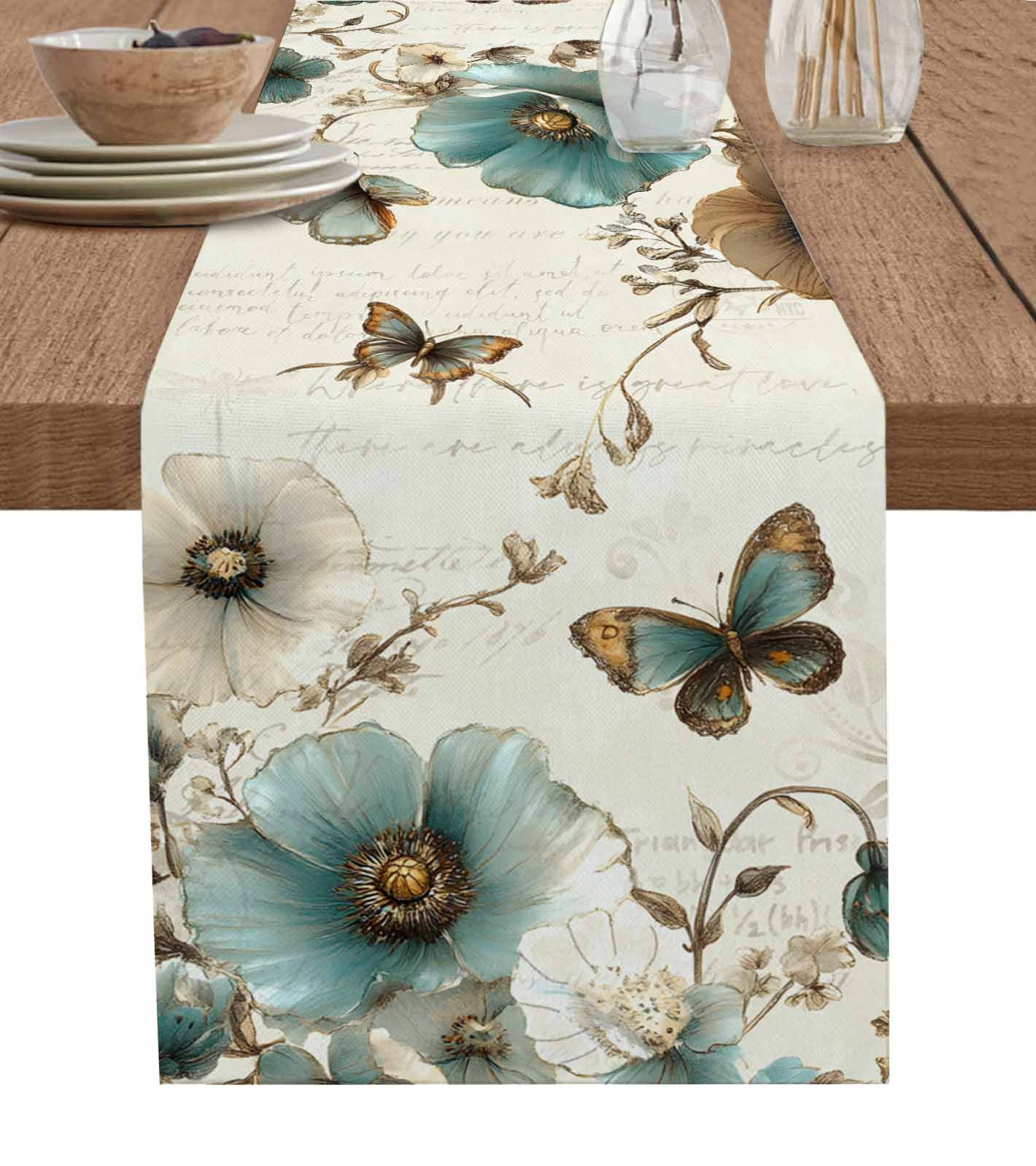 Hokiten Table Runners 90 Inches Long Dress Scarves, Turquoise Flowers ...