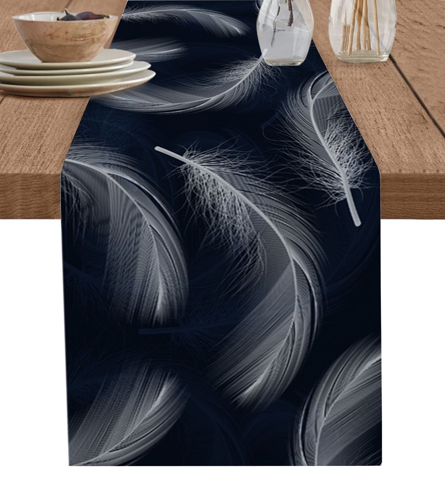 Hokiten Table Runners 90 Inches Long Dress Scarves, White Feather Farmhouse Coffee/Dining ...