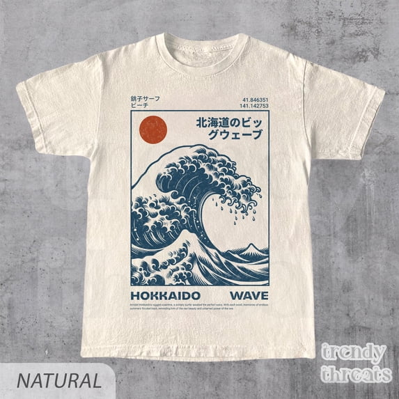 Hokkaido Wave Shirt, Retro Japanese Surf T-Shirt, Ukiyo-e Great Wave ...