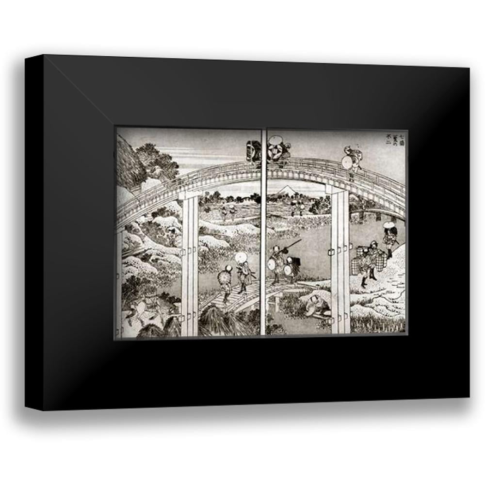 Hokusai 14x11 Black Modern Framed Museum Art Print Titled - Seven Bridges In One View With Mt ...