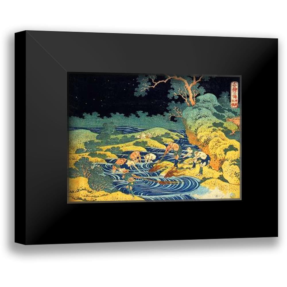 Hokusai 18x14 Black Modern Framed Museum Art Print Titled - Fishing By Torchlight In Kai ...