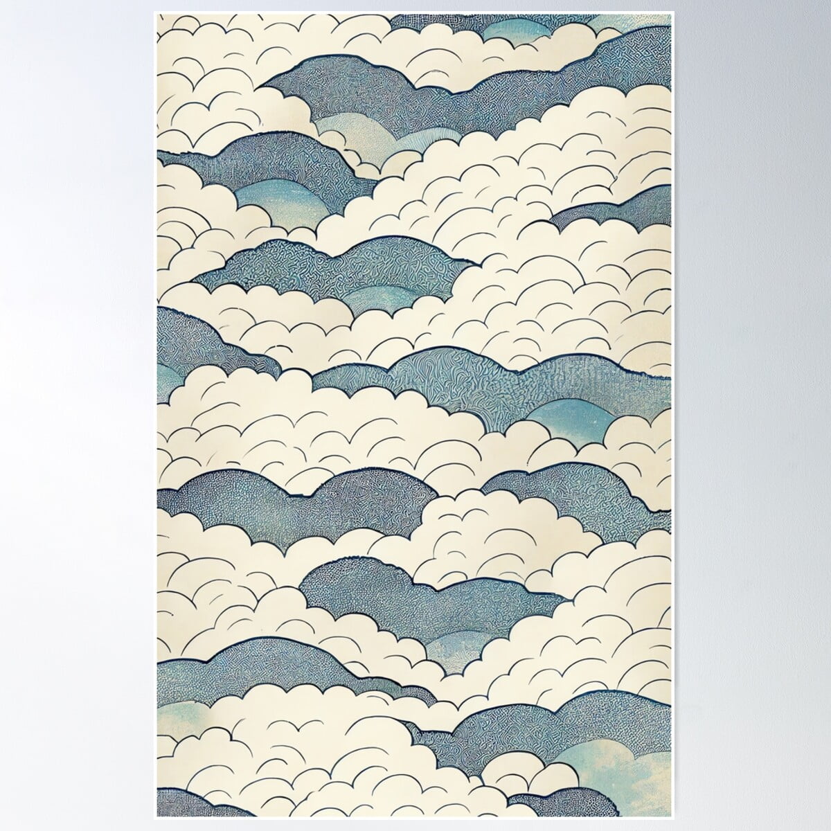 Hokusai Clouds And Mountains Pattern Poster Wall Art, Modern Wall Decor ...