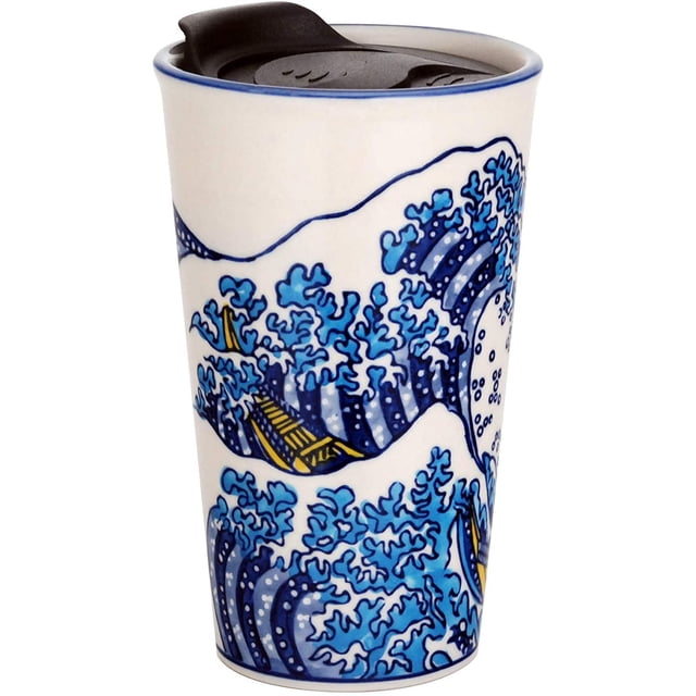 Hokusai Great Wave Mount Fuji Ceramic Travel Mug Cup 12oz With Lid Hot ...