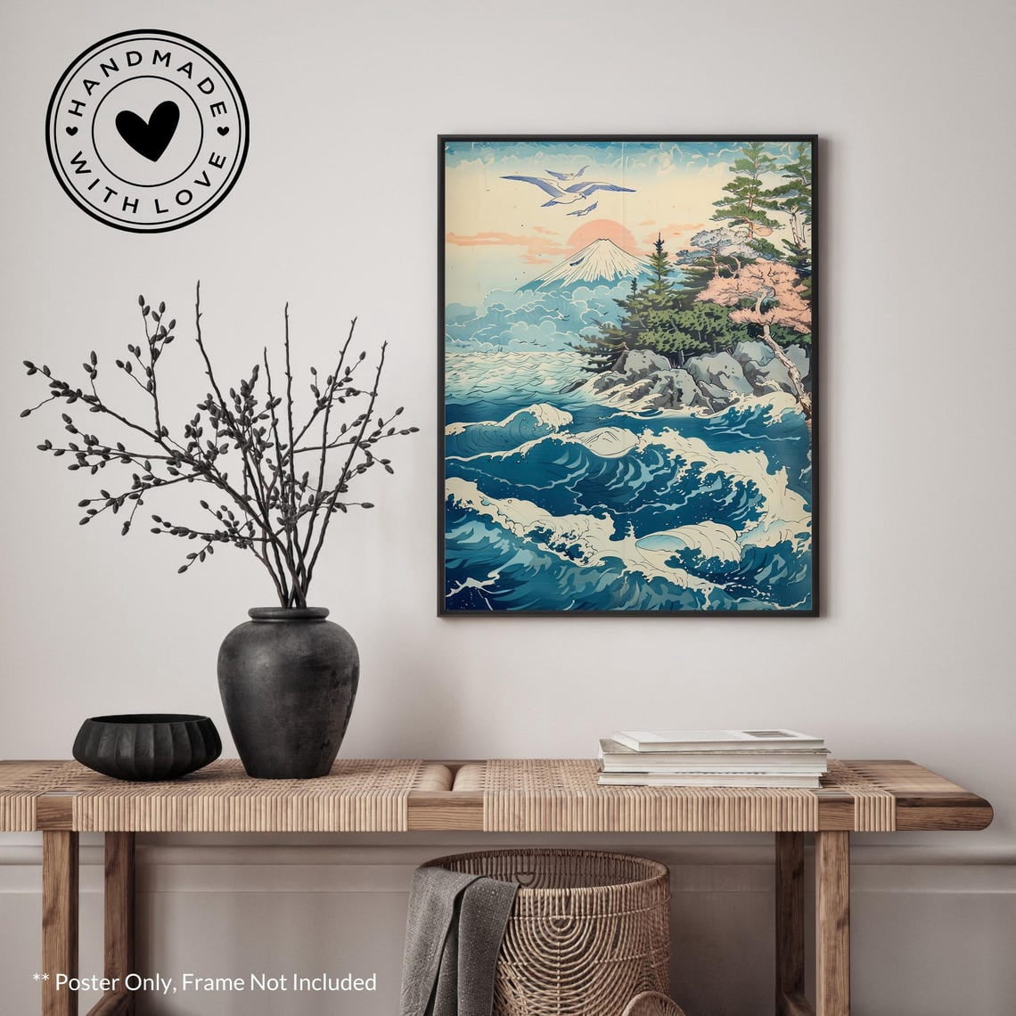 Hokusai Ukiyo-E Japanese Blue Water Framed Landscape Wall Art ...