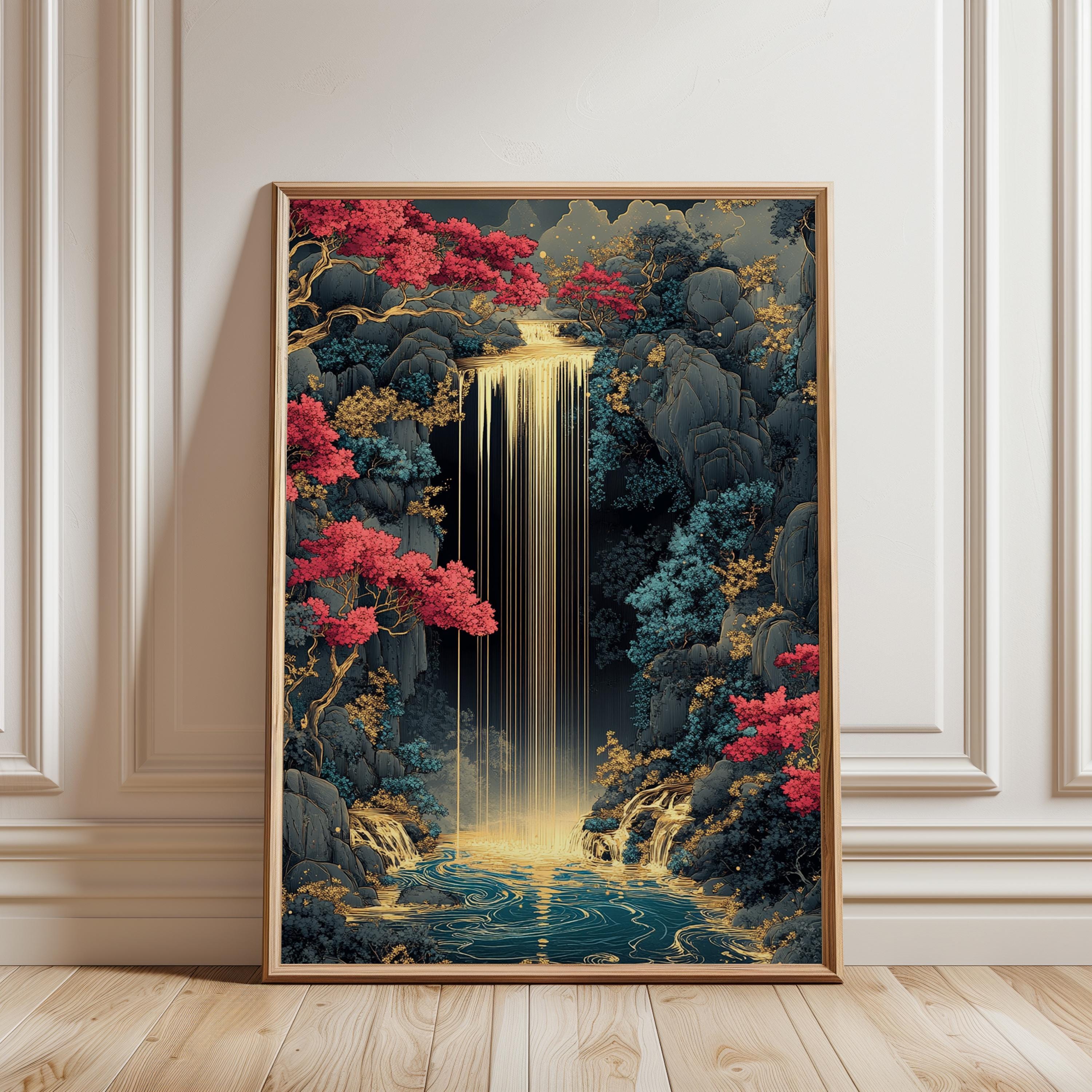 Hokusai Ukiyo-E Japanese Waterfall Wall Art Landscape Poster Print ...