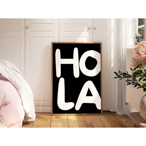 Hola Black White Spanish Typography Wall Art, Unframed Paper Print Size ...