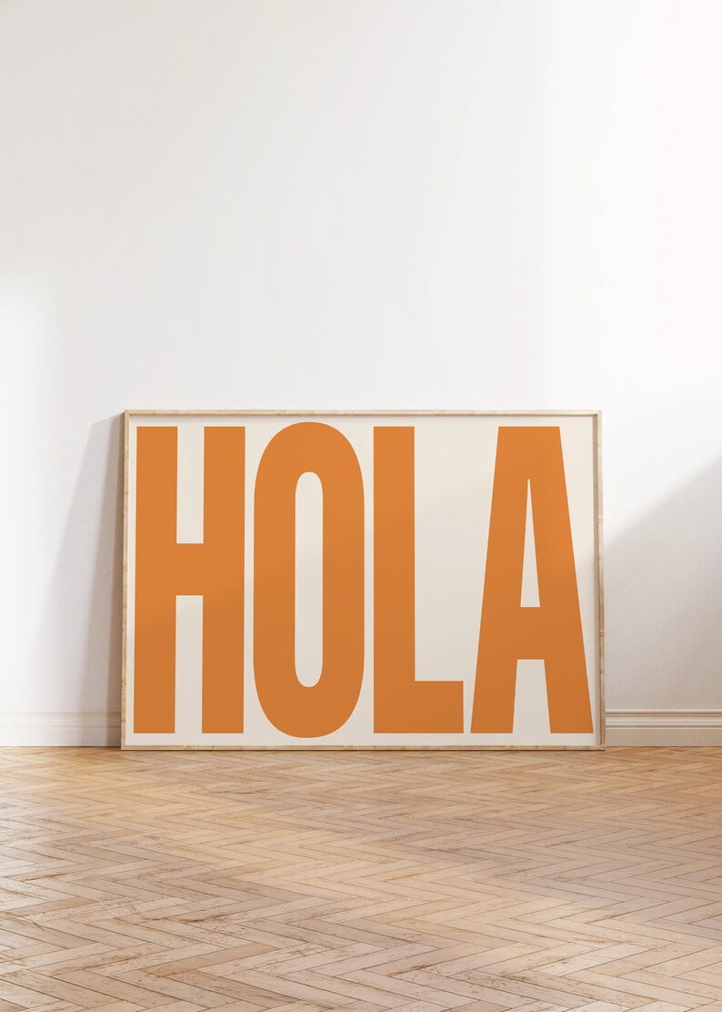 Hola Print, Typography Poster, Trendy Wall Art, Retro Spanish Poster ...