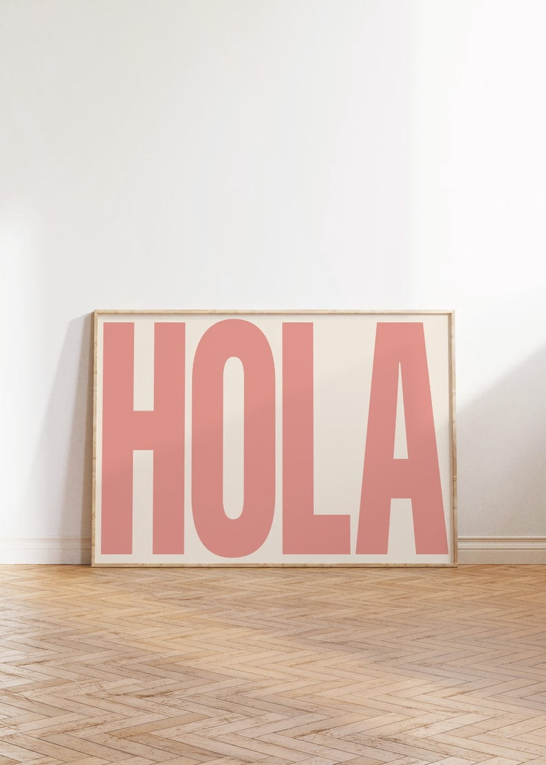 Hola Print, Typography Poster, Trendy Wall Art, Retro Spanish Poster ...