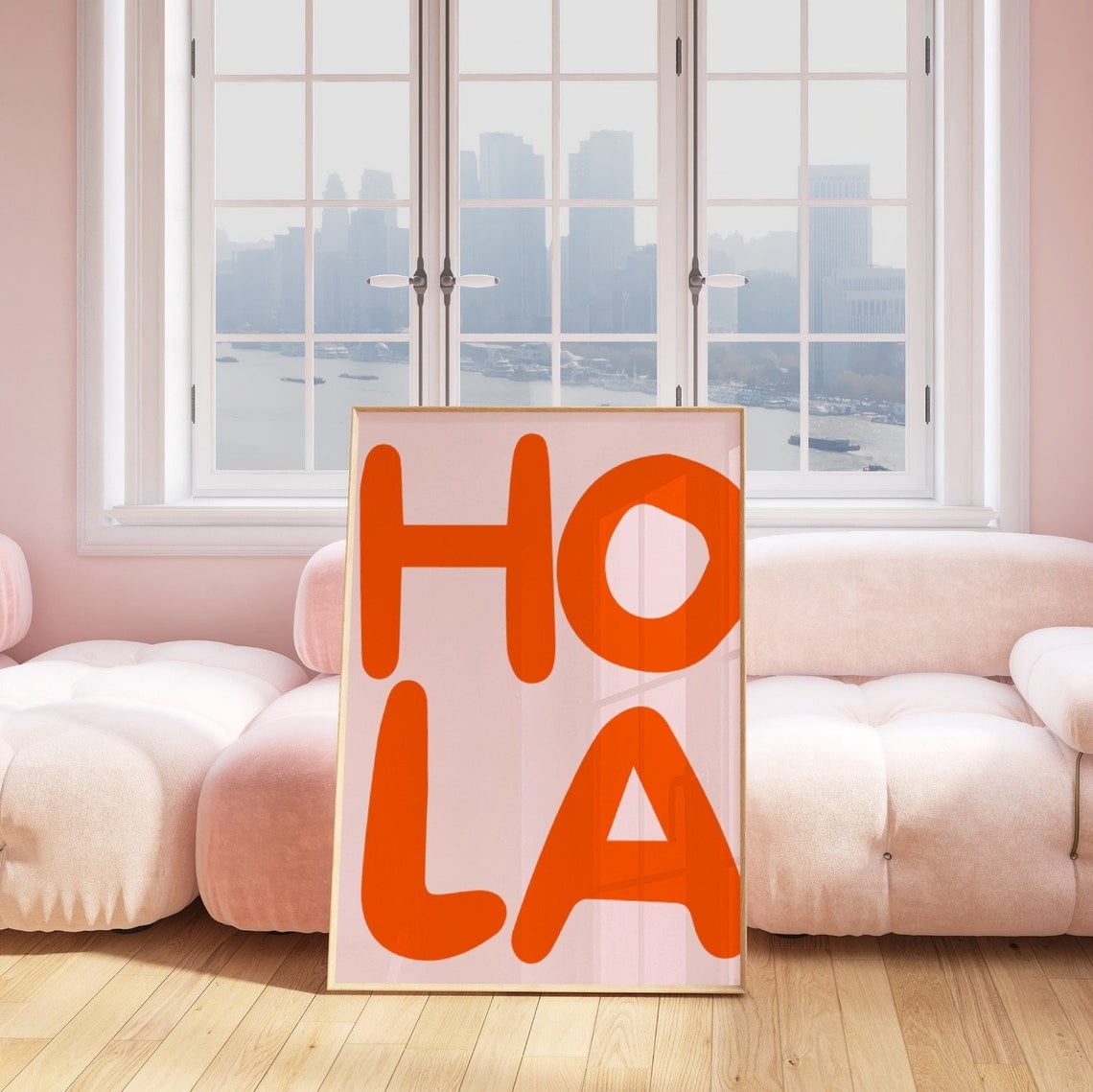 Hola Spanish Phrase Pink Orange Wall Art, Unframed Paper Print Size ...
