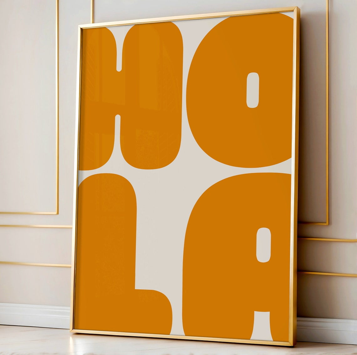 Hola Spanish Print, Orange Funky Dopamine Wall Decor, Trendy Typography ...