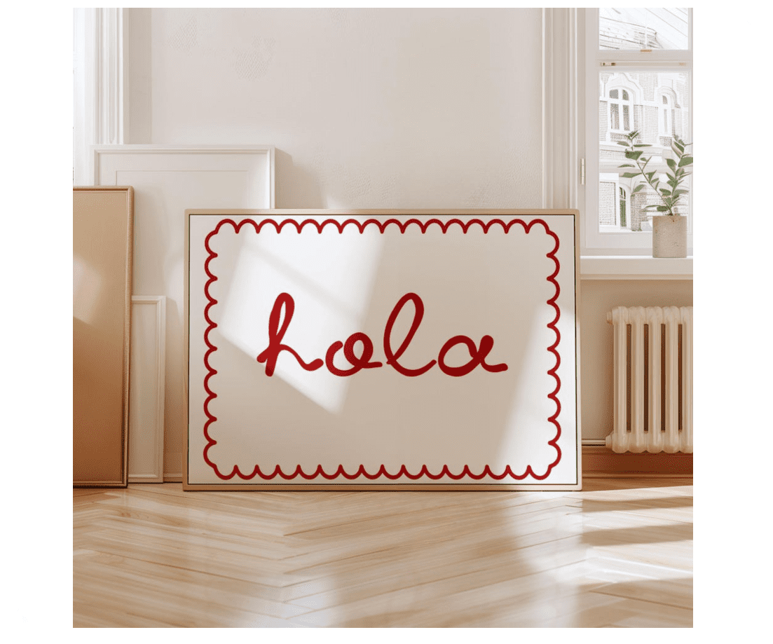 Hola Spanish Typography Print: Retro Red Gallery Wall Art - Walmart.com