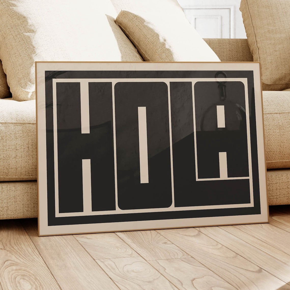 Hola Typography Print Black Mid Century Modern Wall Art Bauhaus Poster ...