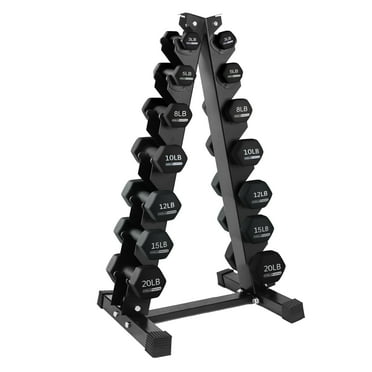 BalanceFrom 100LB Rubber Coated Hex Dumbbell Weight Set with A-Frame ...