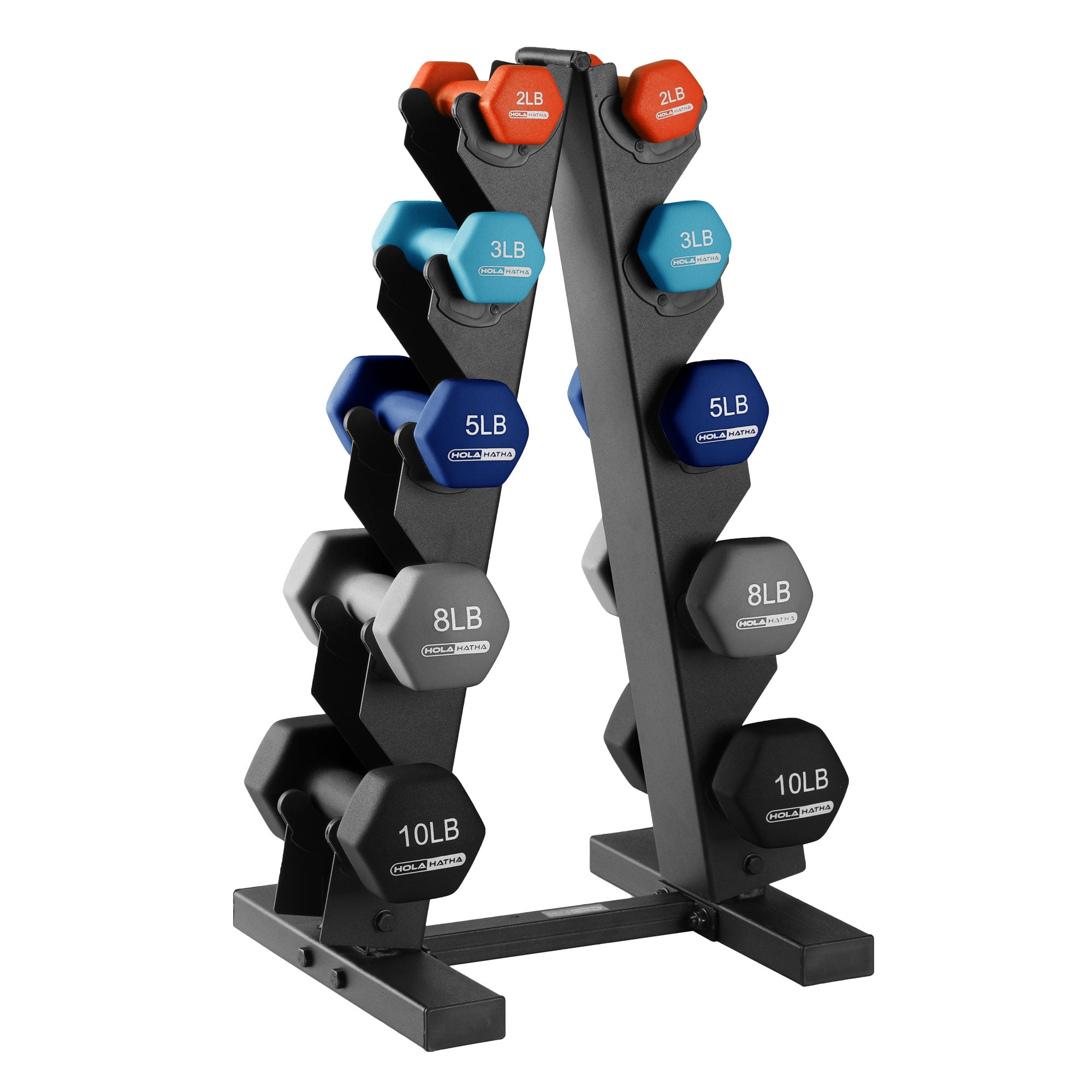HolaHatha Neoprene Dumbbell Set 2, 3, 5, 8, 10 lb with Hex Stand Rack - Walmart.com