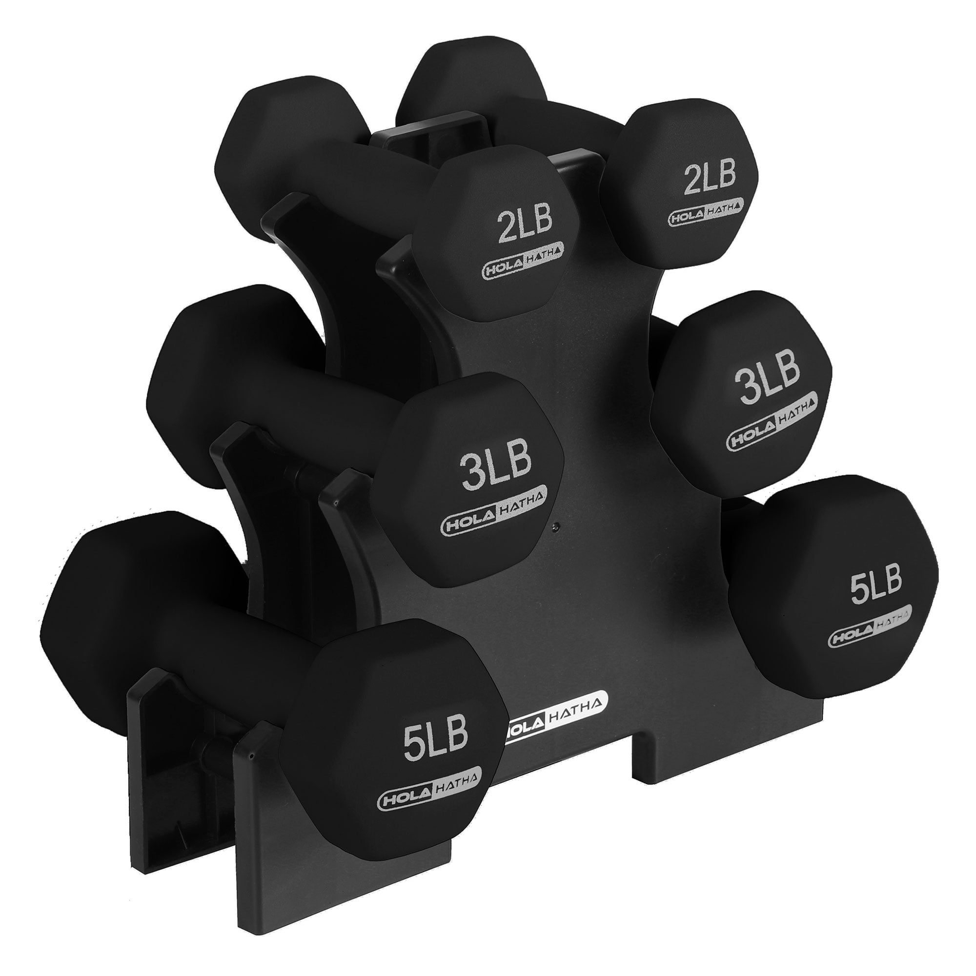 HolaHatha Hex Dumbbells: 2, 3, 5 Pound Neoprene Weight Set with Rack ...