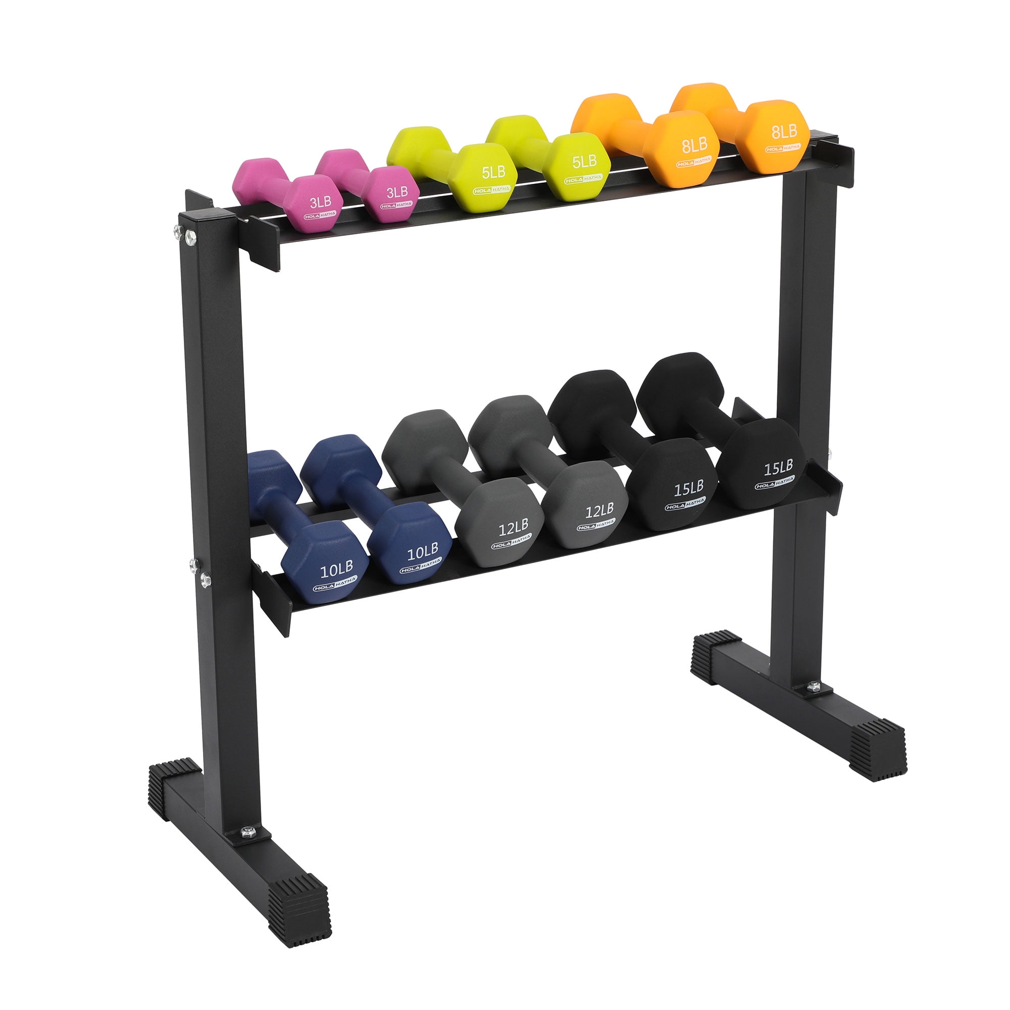 HolaHatha 3, 5, 8, 10, 12 & 15 Pound Neoprene Dumbbell Weight Set with ...