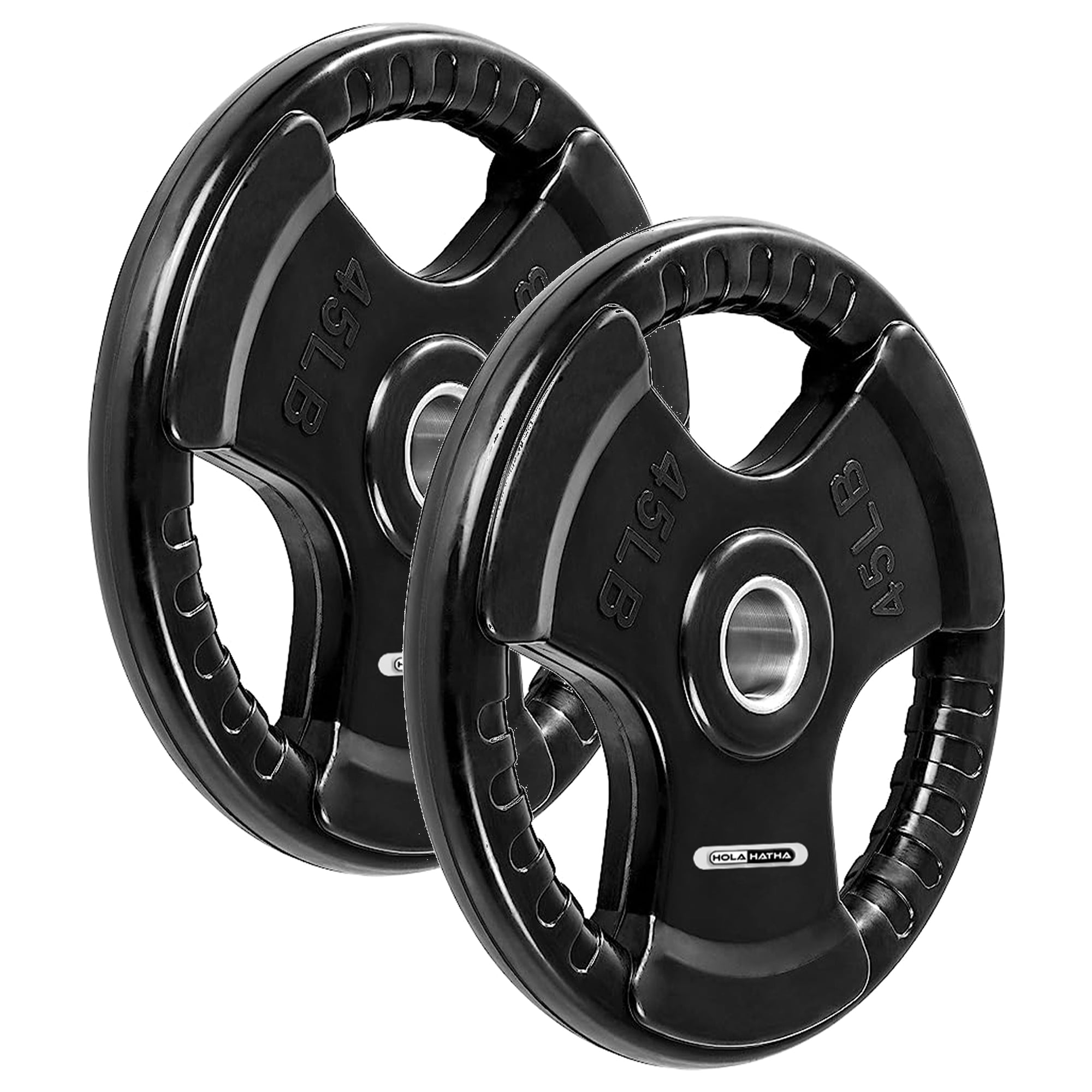 HolaHatha 45-Pound Olympic Rubber Coated Weight Plates w/Handle (2 Pack ...