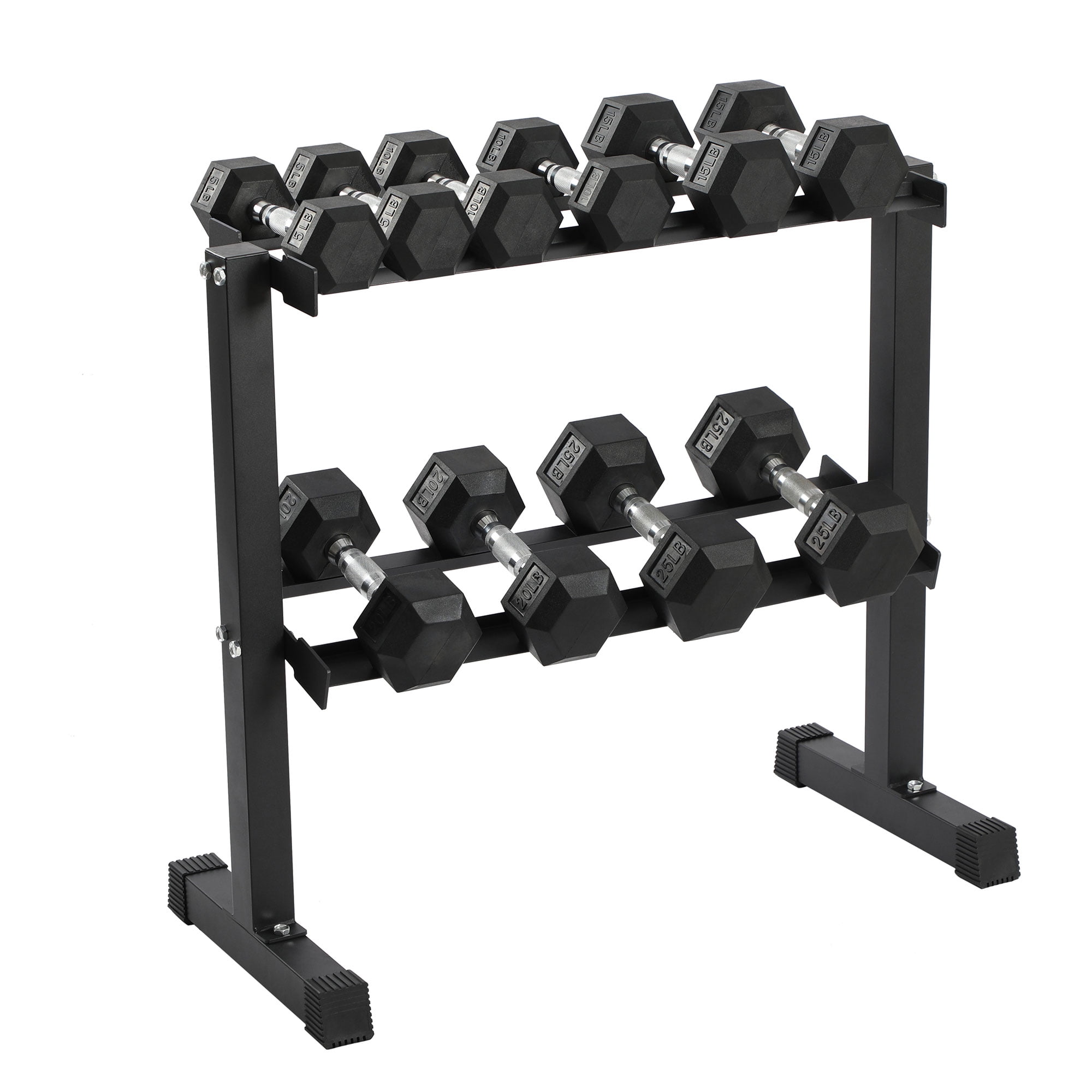 HolaHatha 5, 10, 15, 20, and 25 Pound Rubber Encased Weight Set with ...