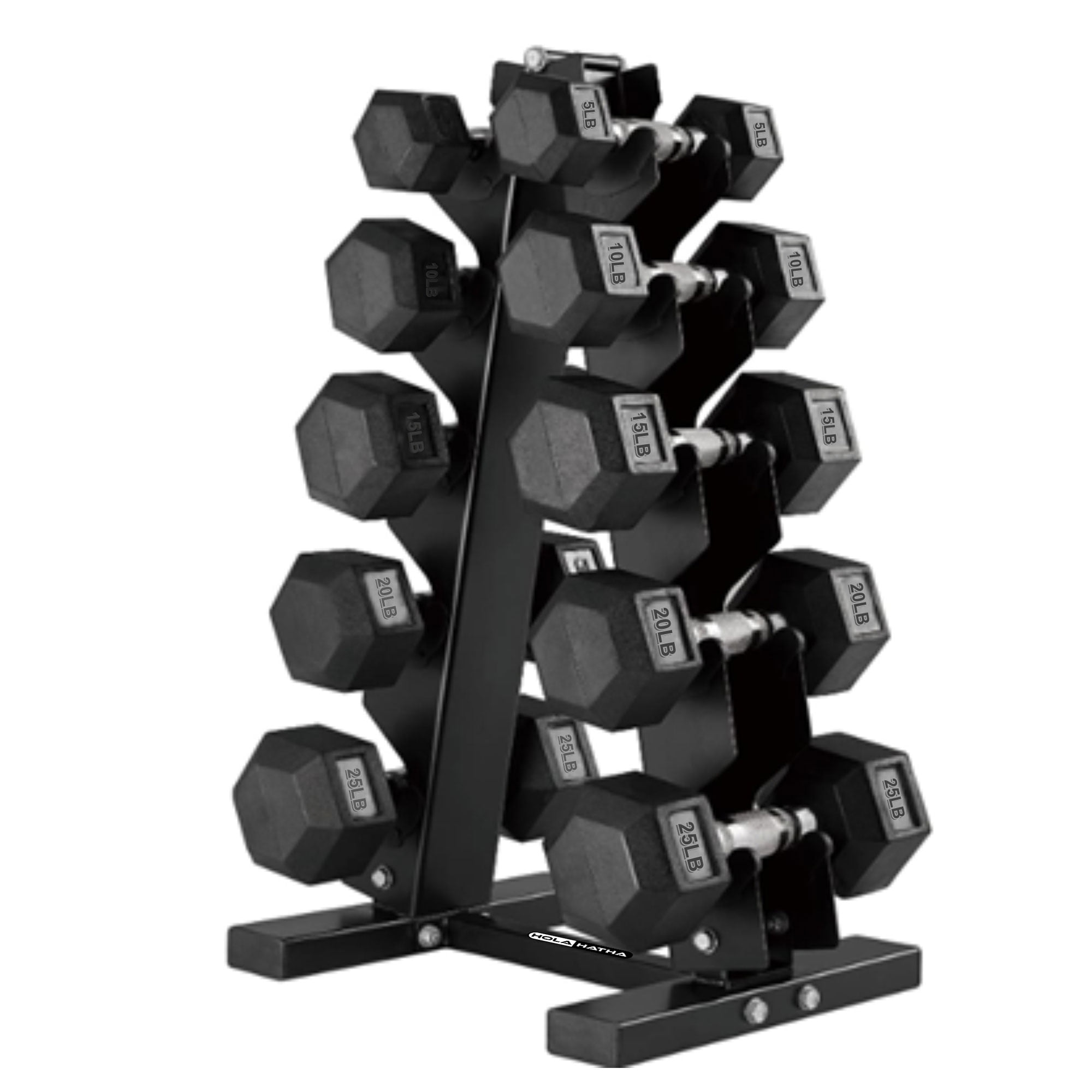 HolaHatha Hexagonal Dumbbell Weight Set with Storage Rack, 5 to 25 ...