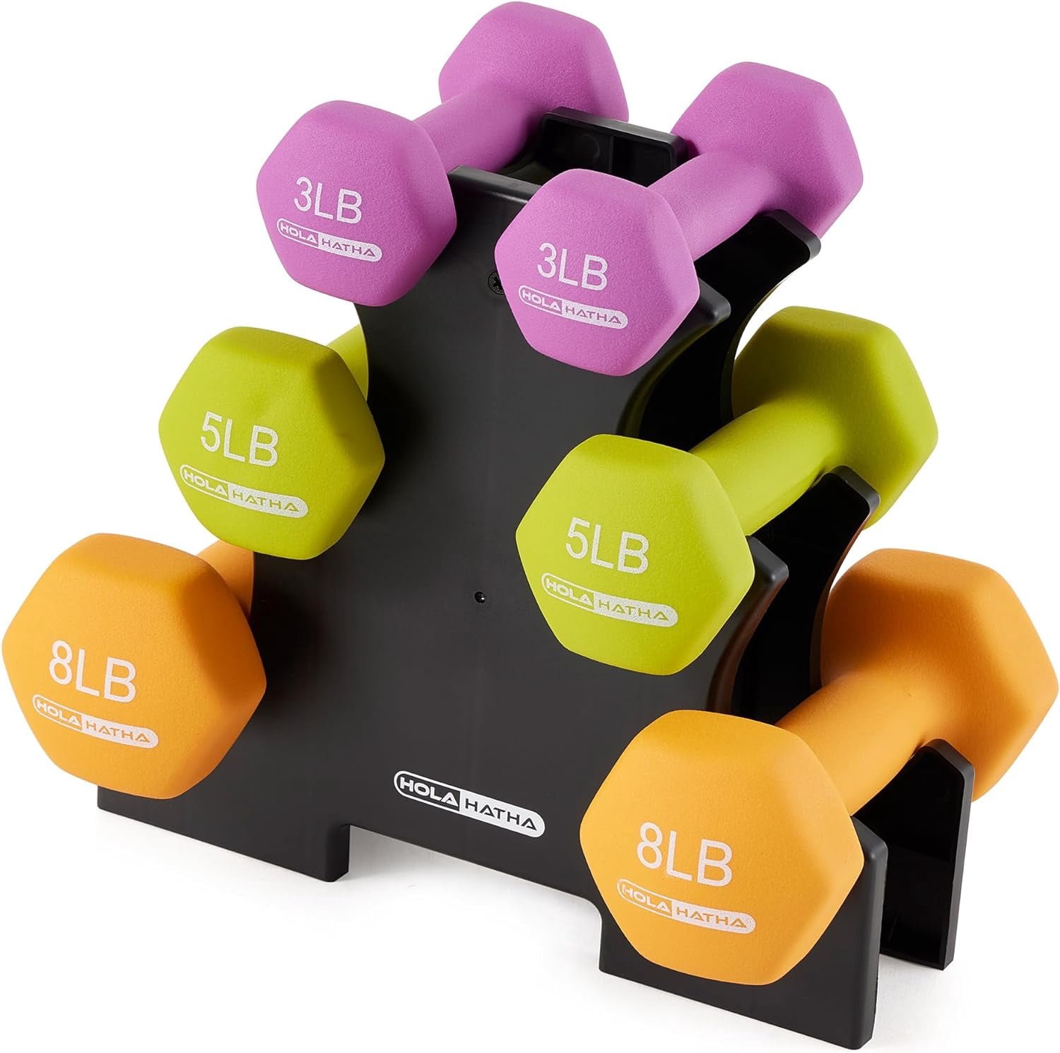 HolaHatha Neoprene Dumbbell Free Hand Weight Set with Rack, Ideal for ...