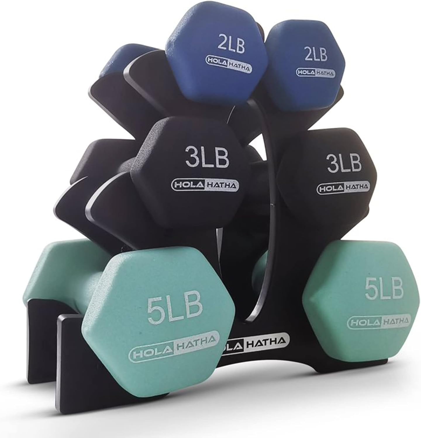 HolaHatha Neoprene Dumbbell Free Hand Weight Set with Rack, Ideal for ...