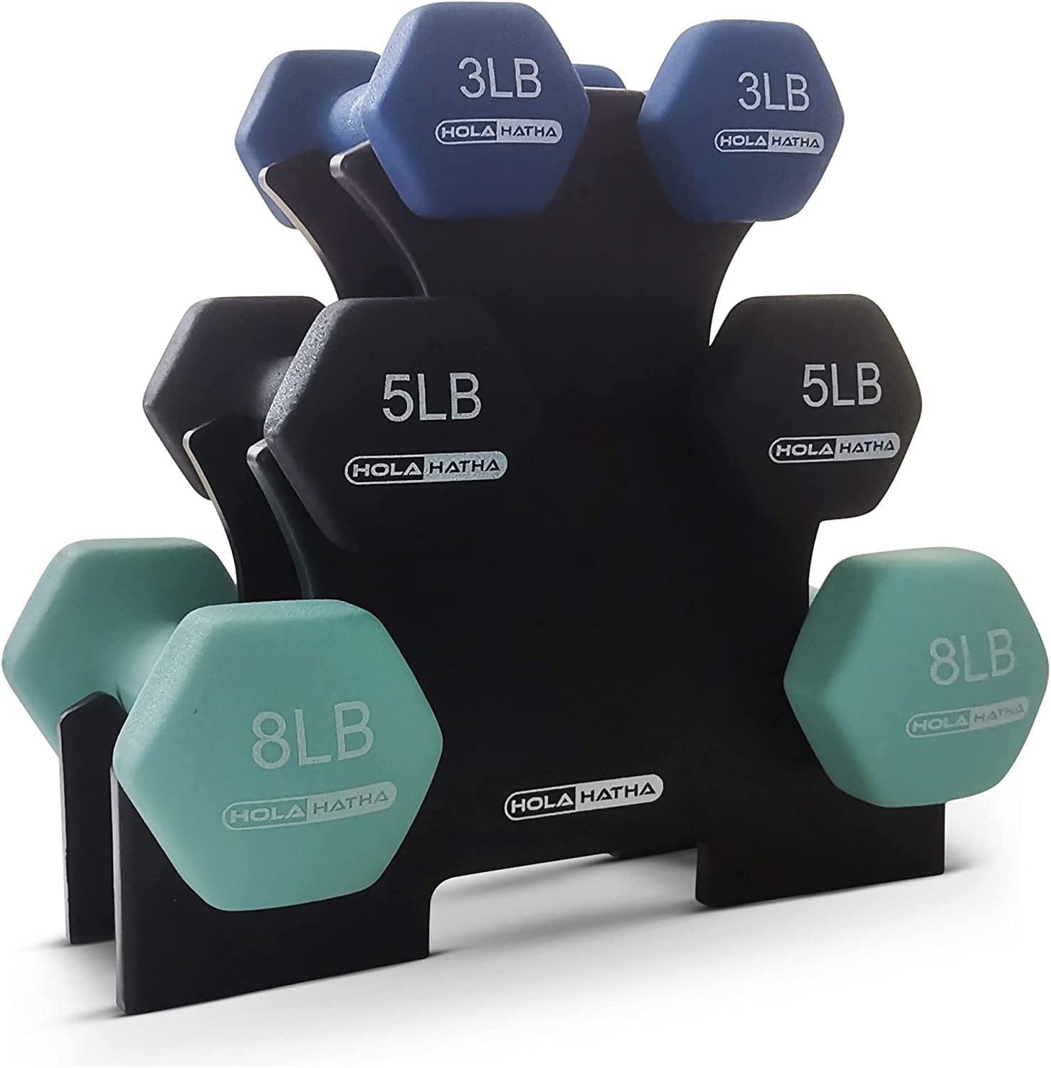 HolaHatha Neoprene Dumbbell Free Hand Weight Set with Rack, Ideal for ...
