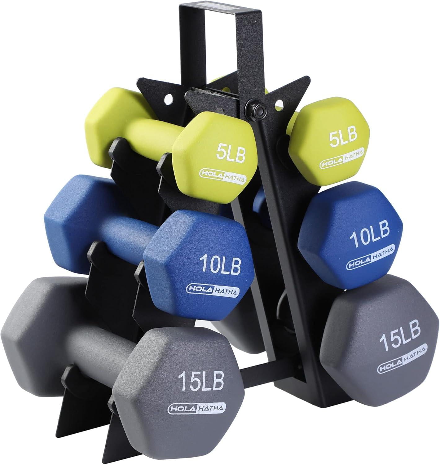 HolaHatha Neoprene Dumbbell Free Hand Weight Set with Rack, Ideal for ...