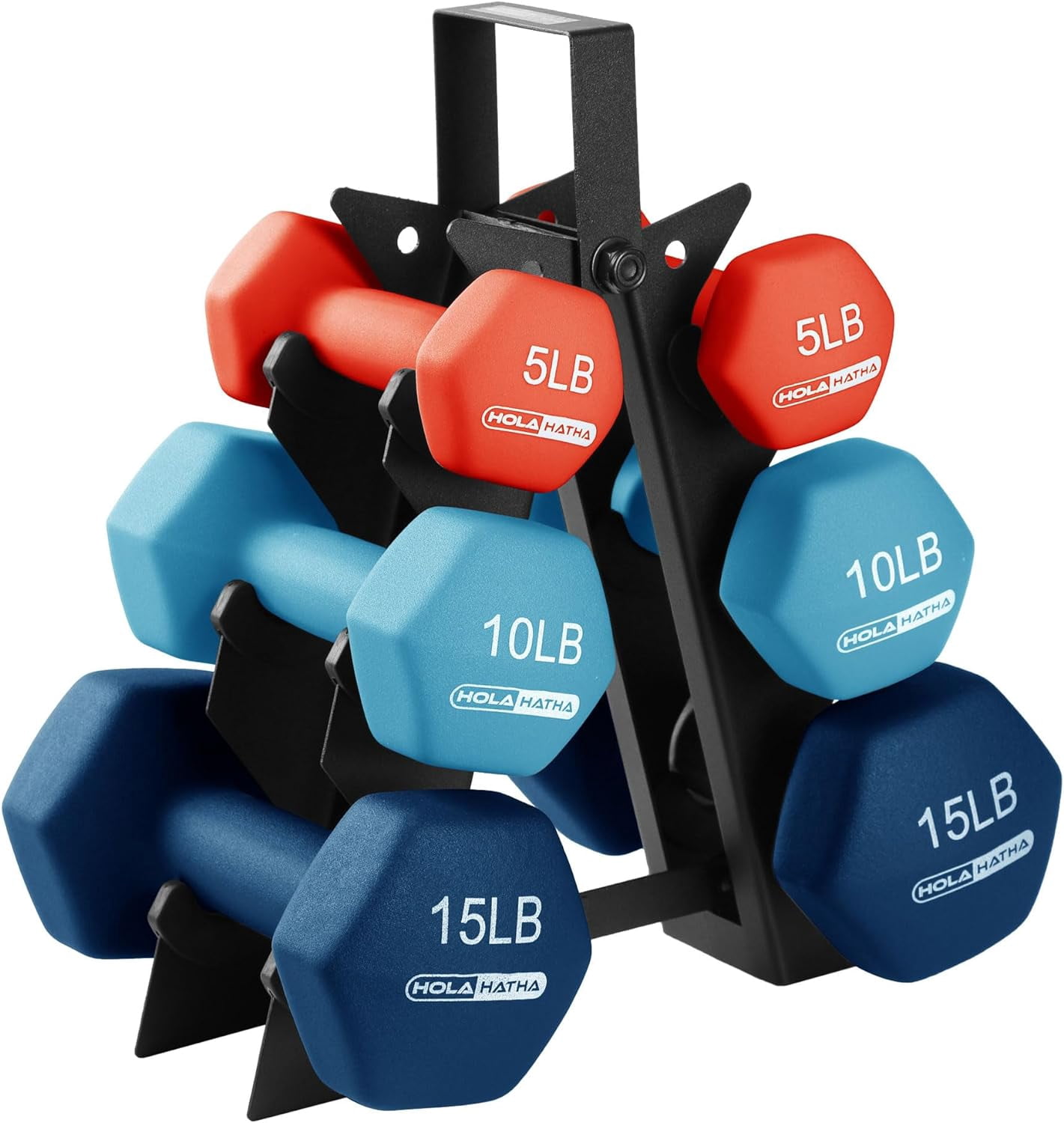 HolaHatha Neoprene Dumbbell Weights Set w/Rack, Home Gym Equipment ...
