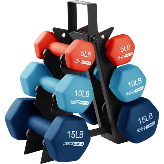 HolaHatha Neoprene Dumbbell Weights Set w/Rack, Home Gym Equipment ...